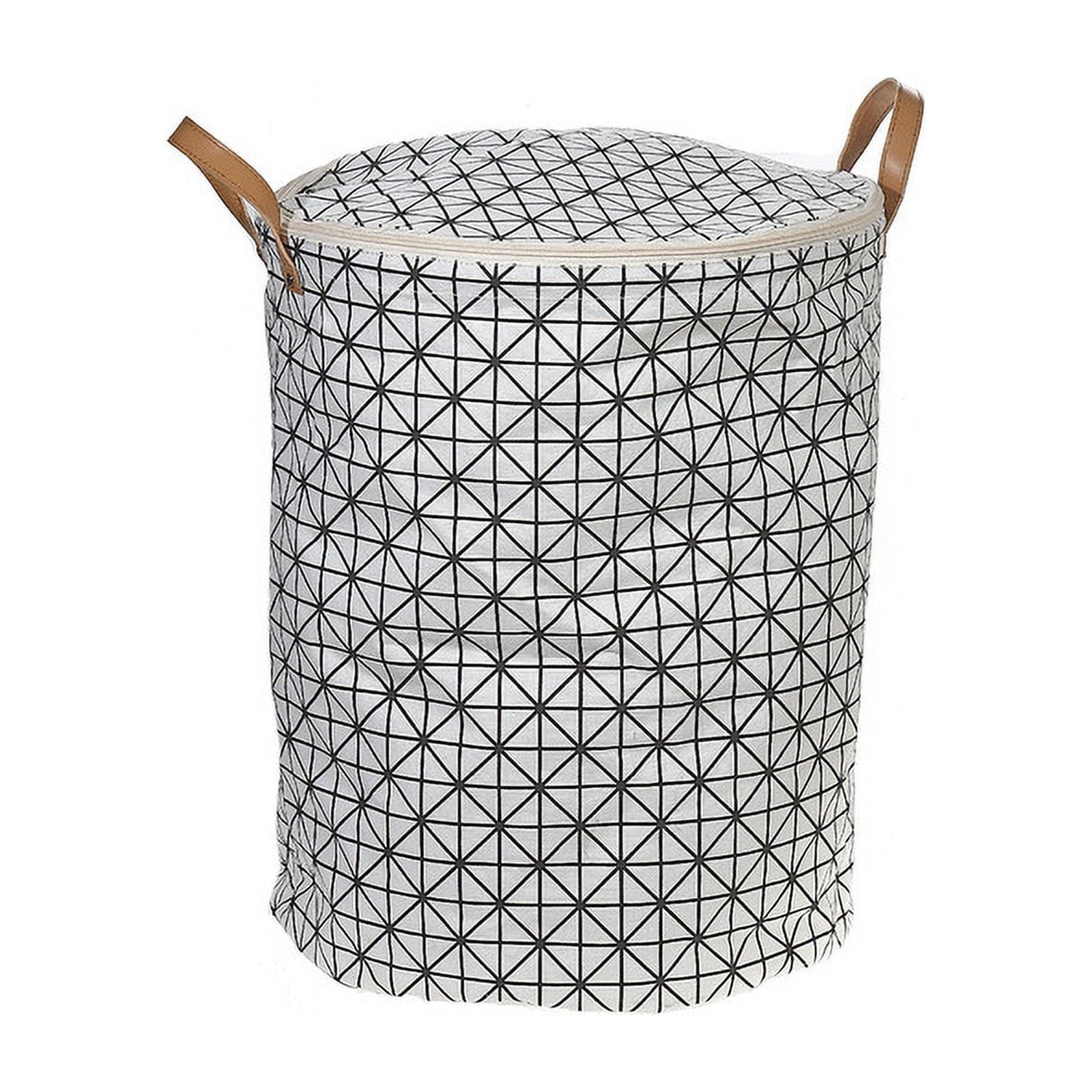 Maison Concepts Round Fabric Hamper With Zipper Lid (Checkered Tiles ...