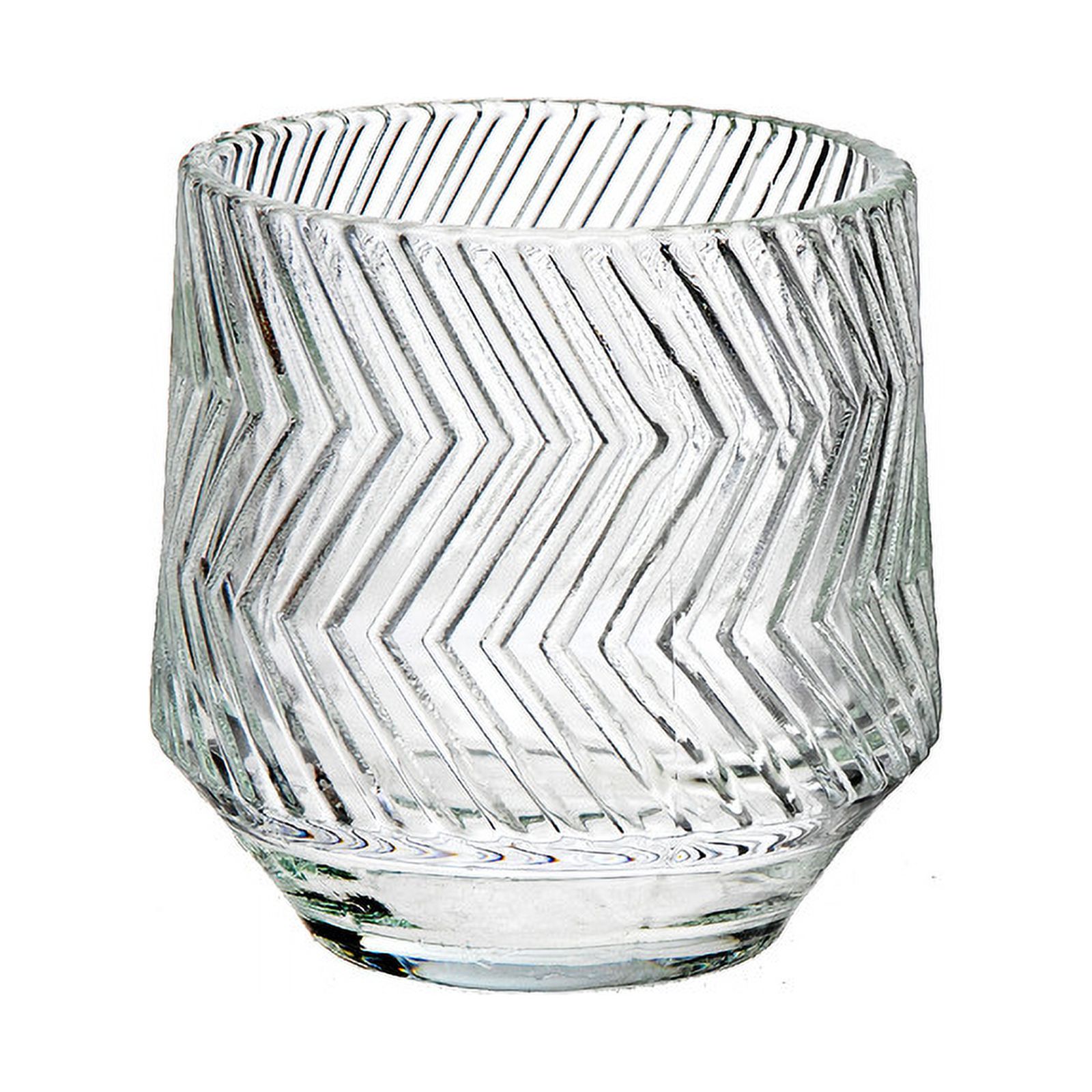 Maison Concepts Round Glass Candle Holder (Chevron) - Set of 4 (3.95L X ...