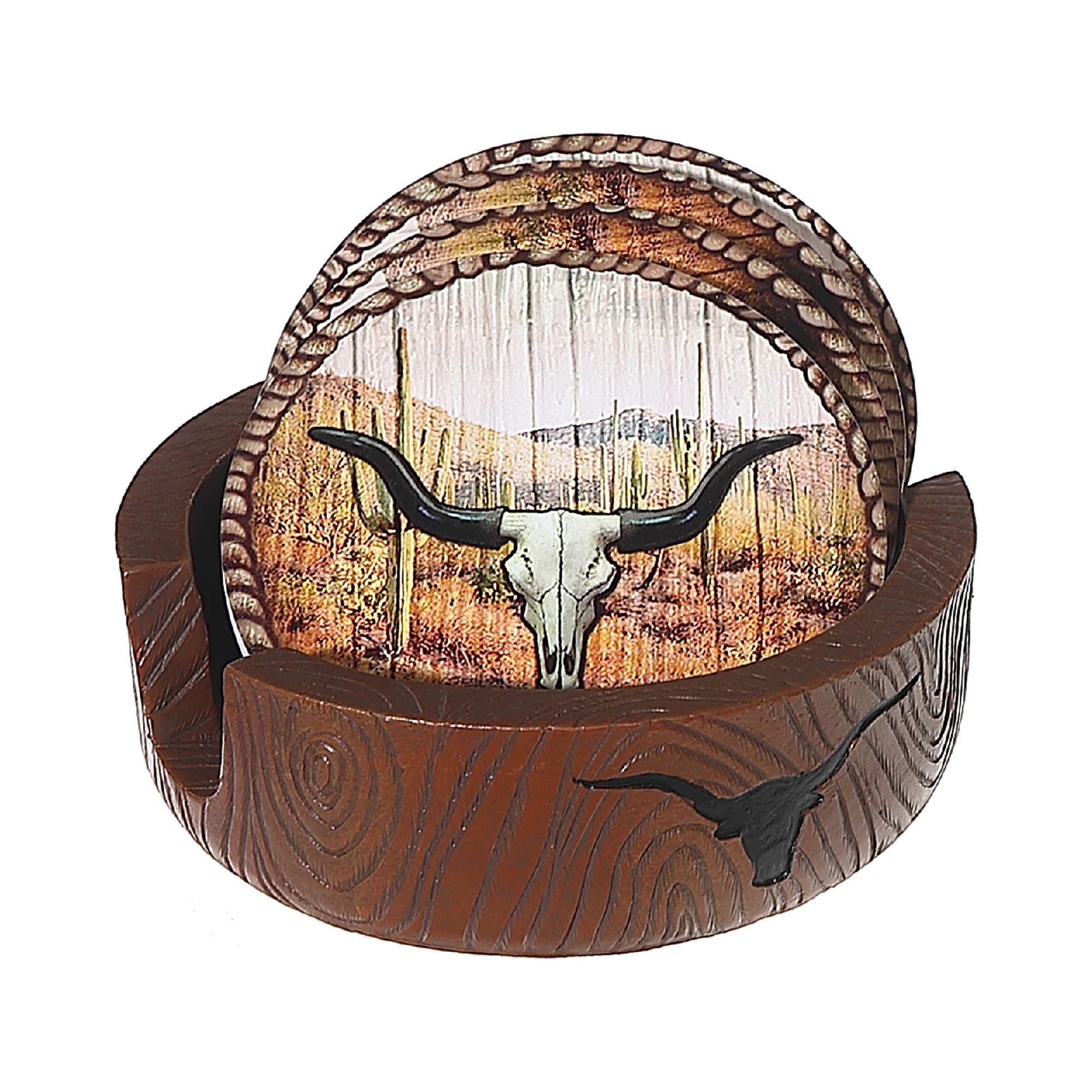 Maison Concepts Set Of 4 Rodeo Roundup Coasters With Holder (2L X 2W X ...