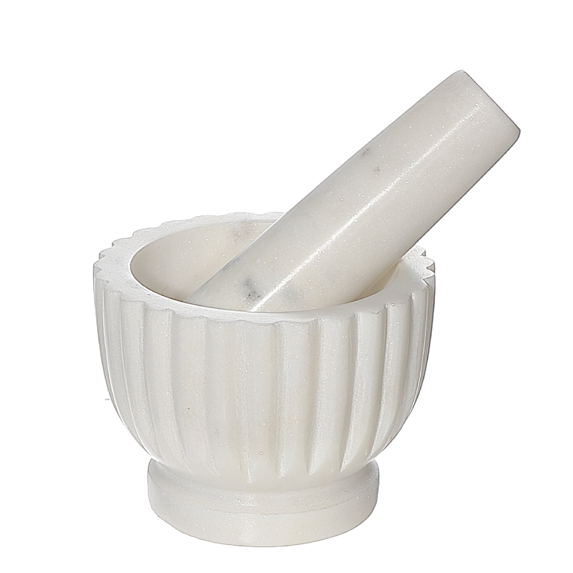 Maison Concepts White Marble Mortar & Pastel With Carving (White) 4" X ...