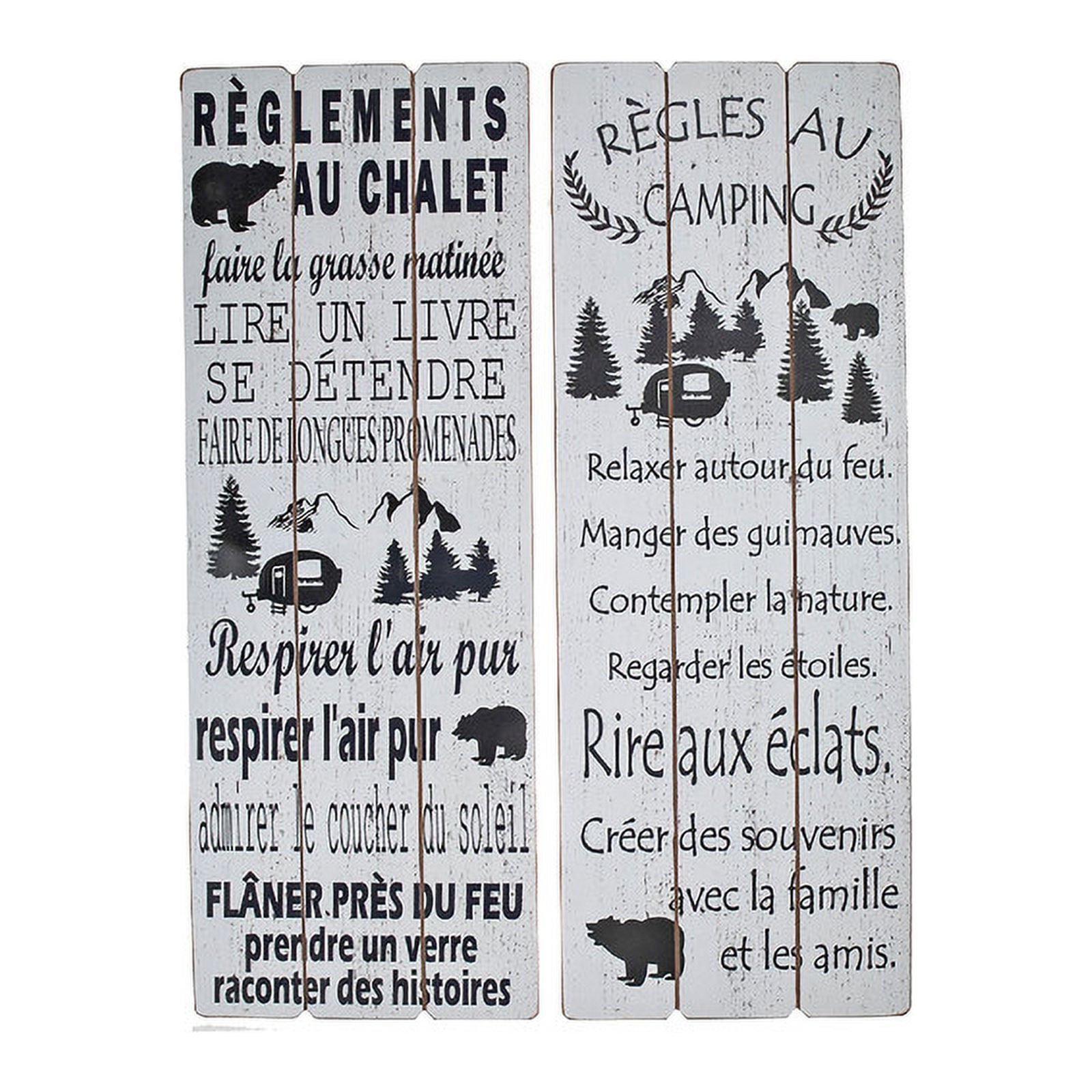 Maison Concepts Wood Wall Sign (Regles Au Chalet/Camping) (Asstd) - Set ...