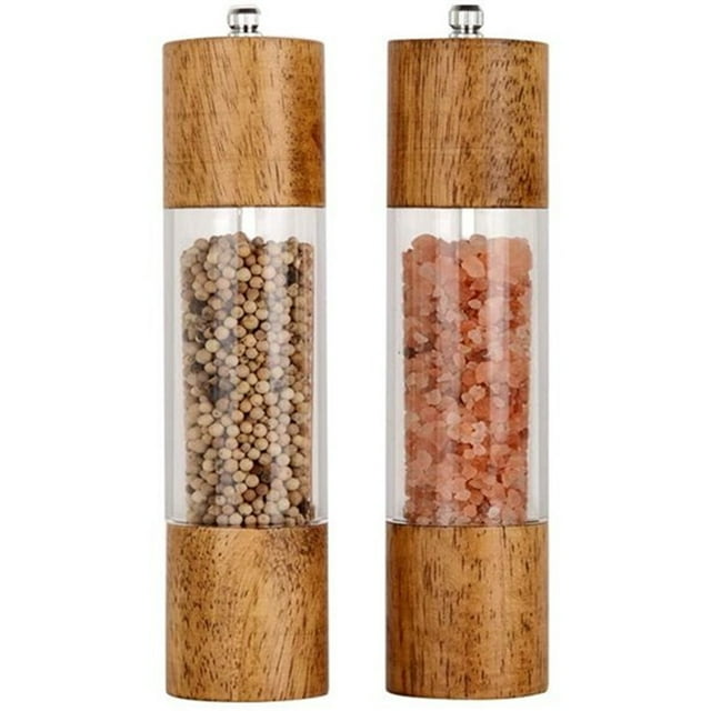 Maison De J Oak Wooden and Acrylic Salt and Pepper Grinder Set ...