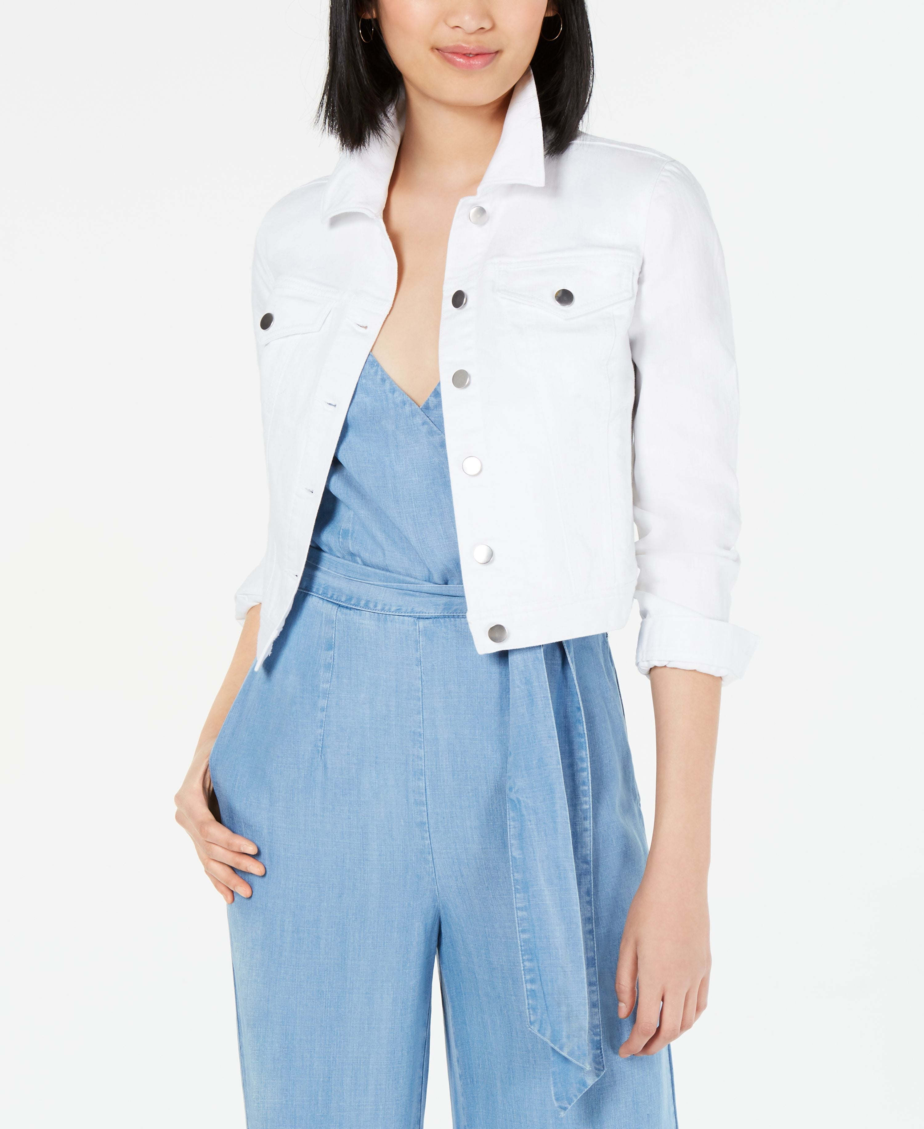 Maison Jules Eyelet Sleeve Denim Jacket Bright White S - Walmart.com