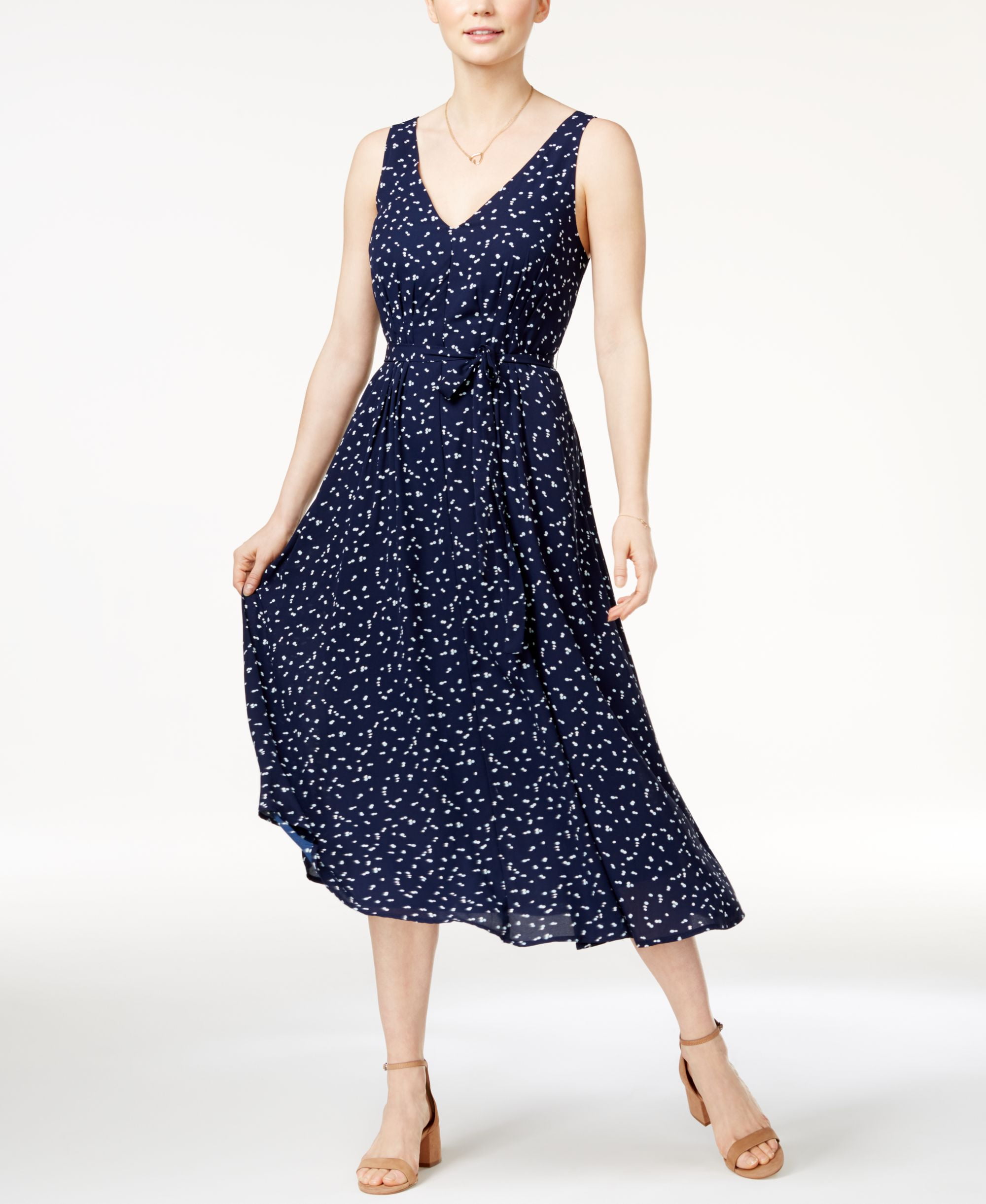 Maison Jules Printed Midi Dress Blu Notte Combo 2XS - Walmart.com