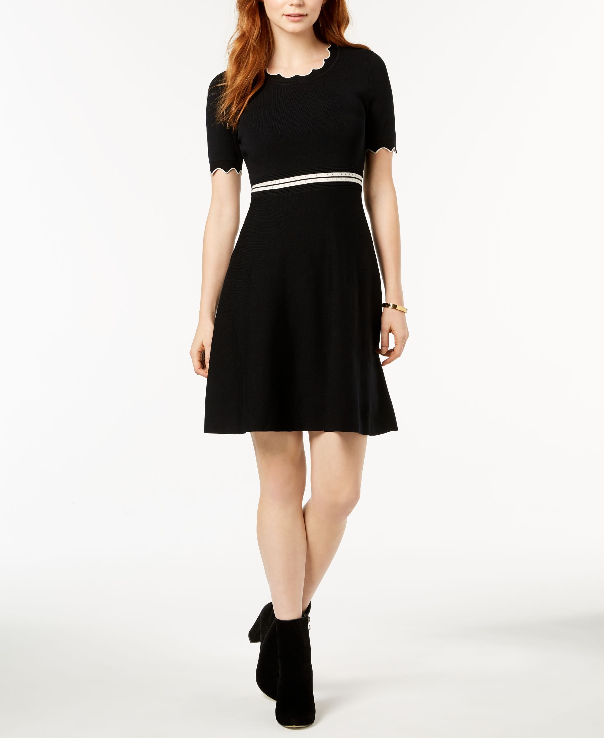Maison Jules Scalloped Fit Flare Dress Deep Black L - Walmart.com
