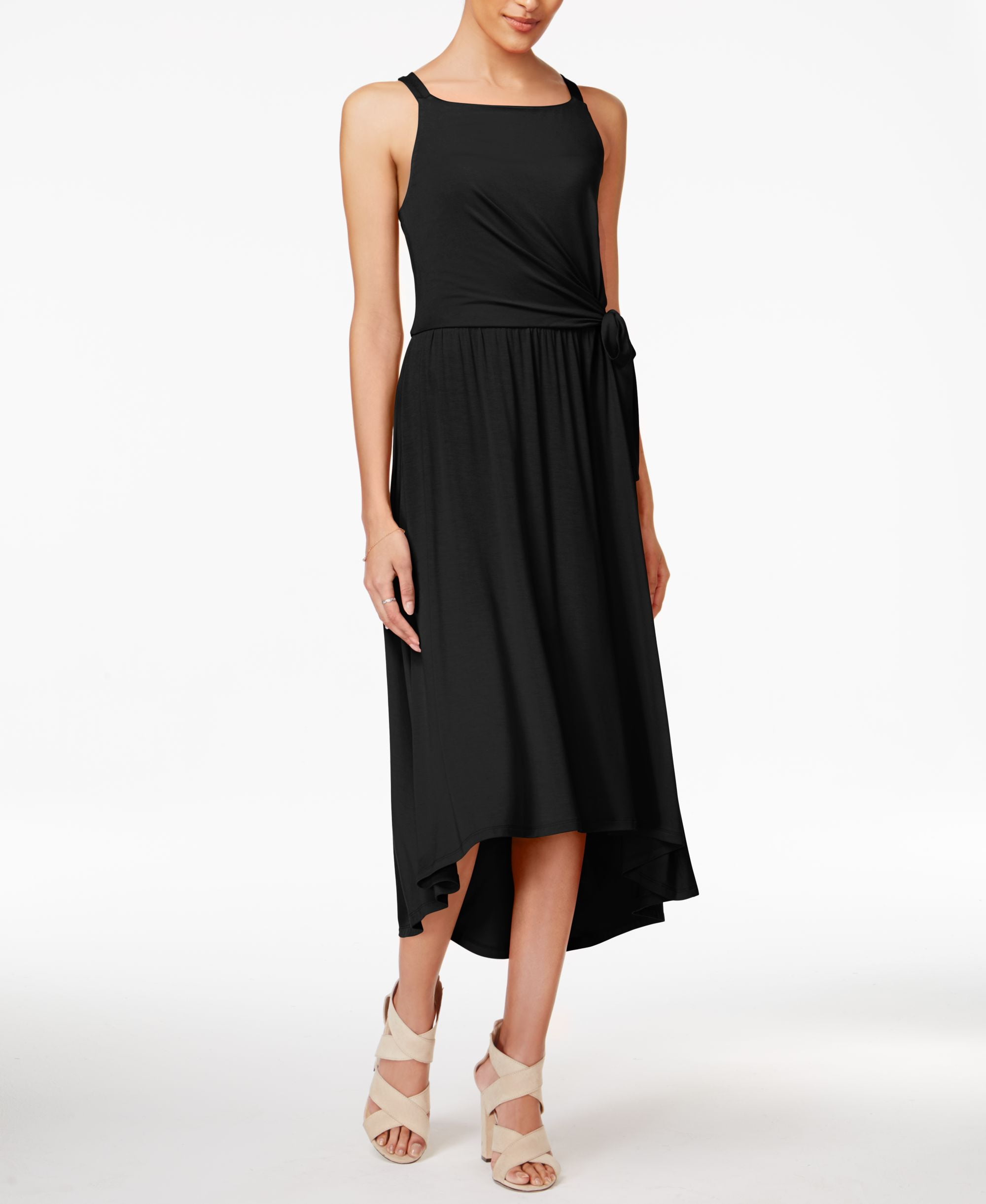 Maison Jules Tie Waist Midi Dress Deep Black M - Walmart.com