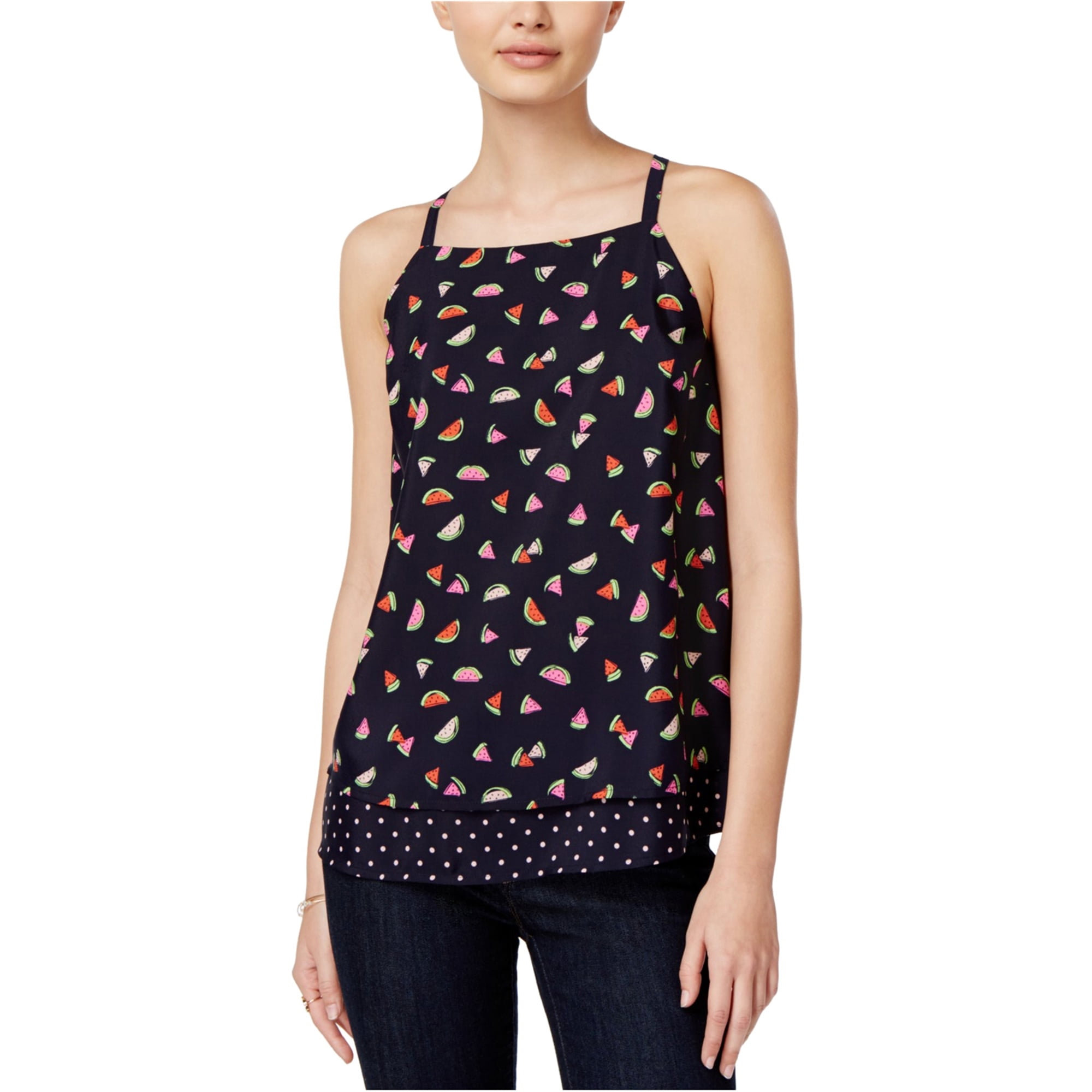 Maison Jules Womens Printed Layered Knit Blouse - Walmart.com