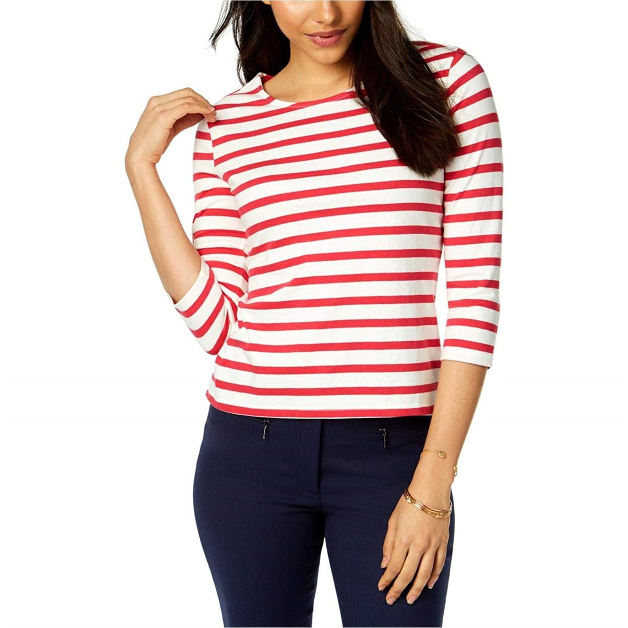 Maison Jules Womens Striped Bow Basic T-Shirt - Walmart.com