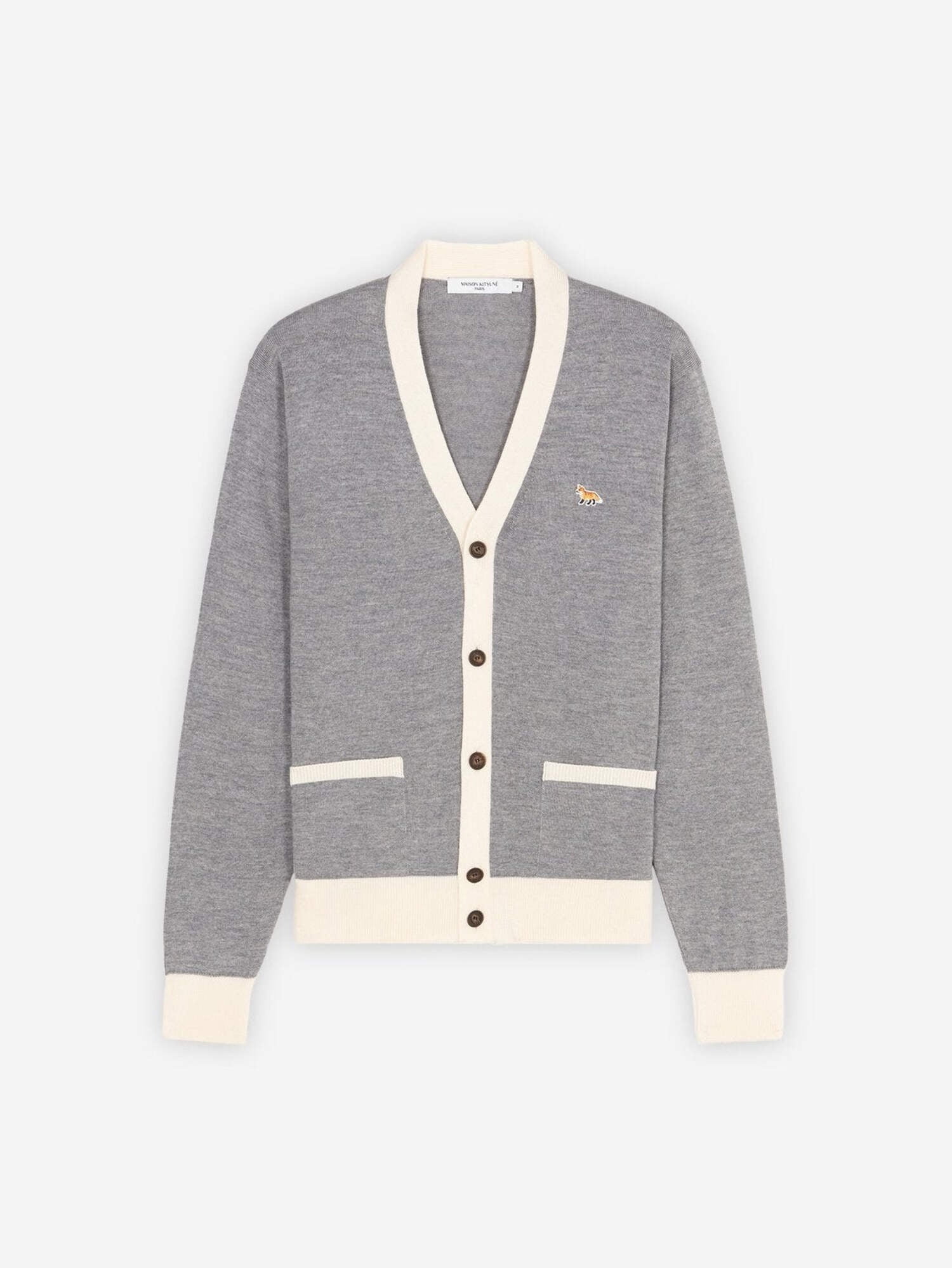 Maison Kitsune Unisex Baby Fox Patch Bi-Color Classic Cardigan Grey ...