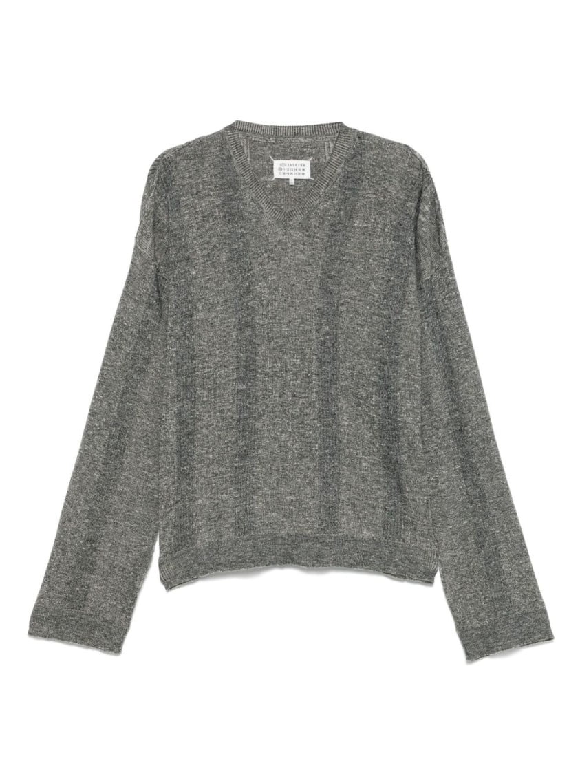 Maison Margiela Contemporary Grey V-Neck Oversized Sweater (Men's ...