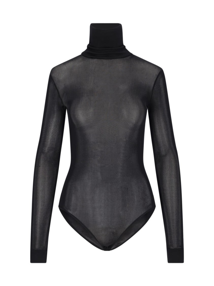 Maison Margiela Transparent High-Neck Bodysuit In Black Viscose Jersey ...