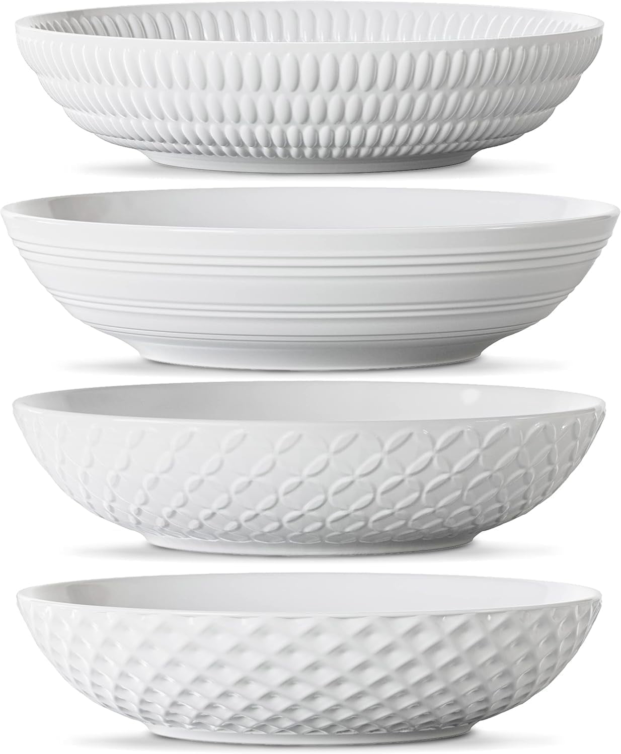 Maison Neuve Set of 4 White Ceramic Bowls - 34oz (8.5") Textured Dinner ...
