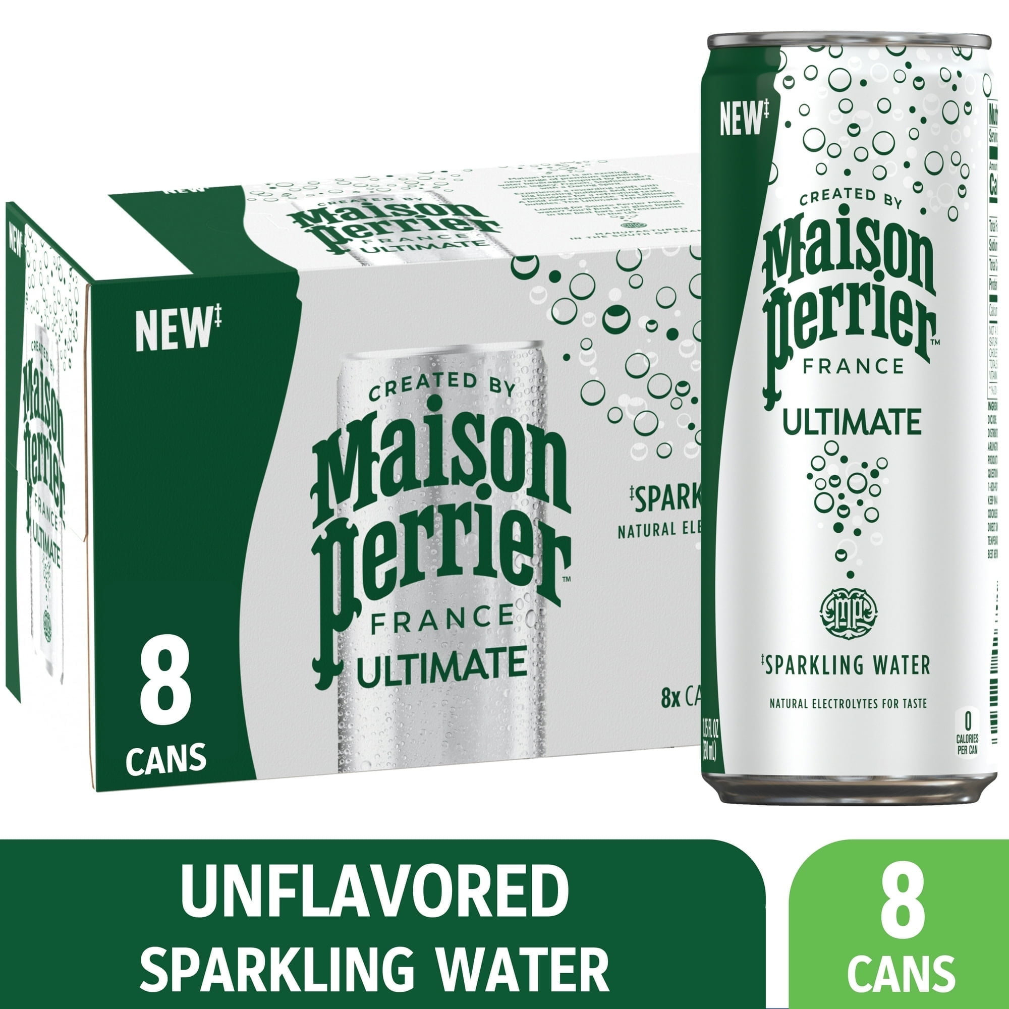 Maison Perrier Unflavored Ultimate Sparkling Water, 89.2 fl oz, 8 Pack Cans - Walmart.com