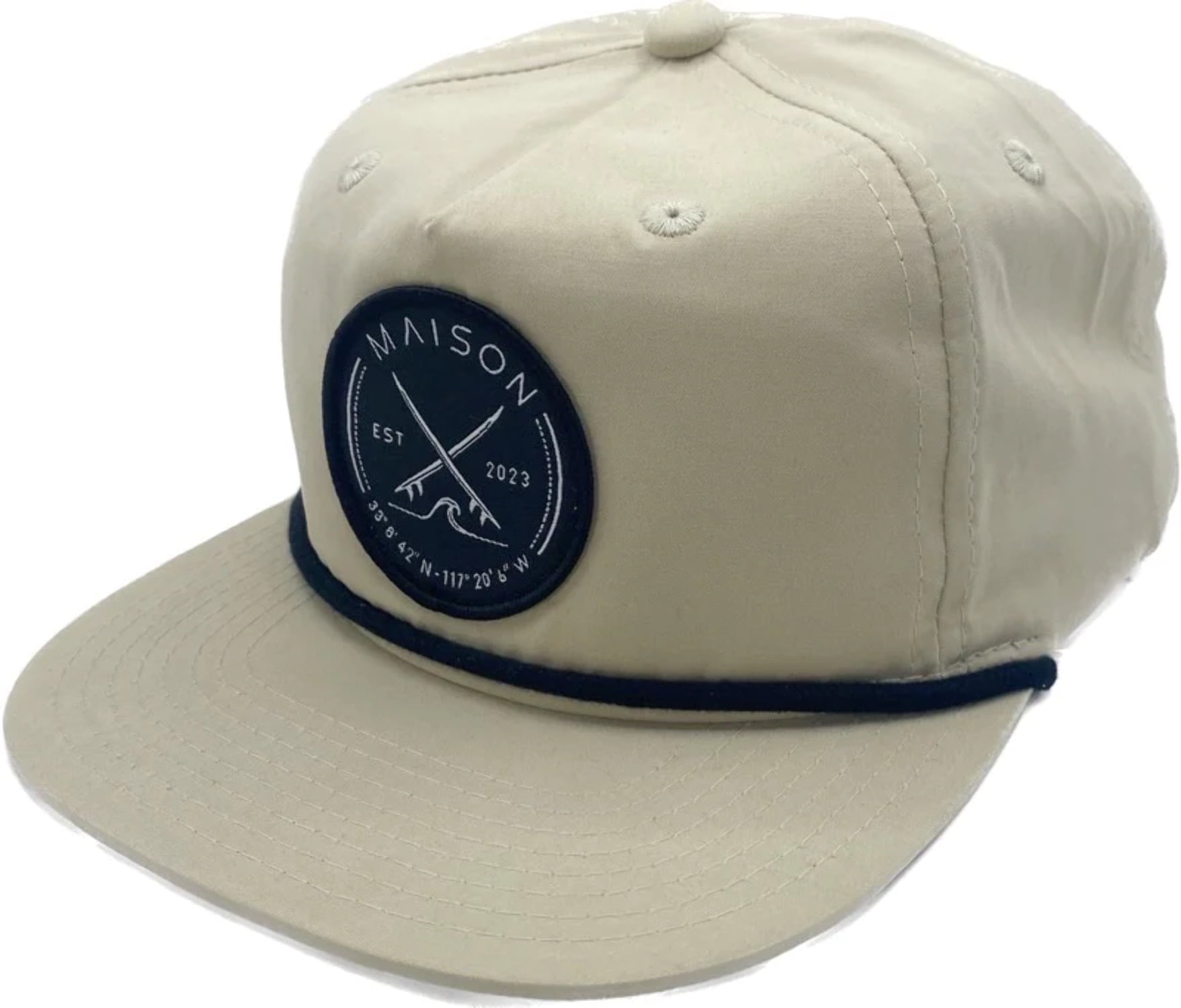 Maison Snapback Trucker Surf Hat. Beige With Black Custom Embroidered ...