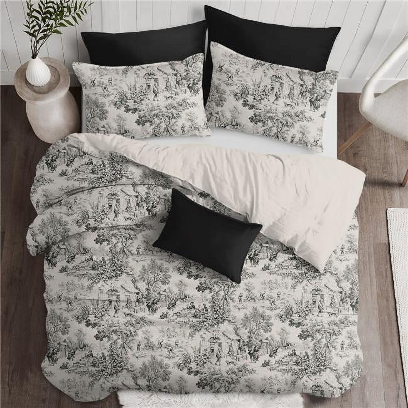 Maison Toile Duvet Cover & 2 Pillow Shams Set, Black - Queen Size - 3 ...