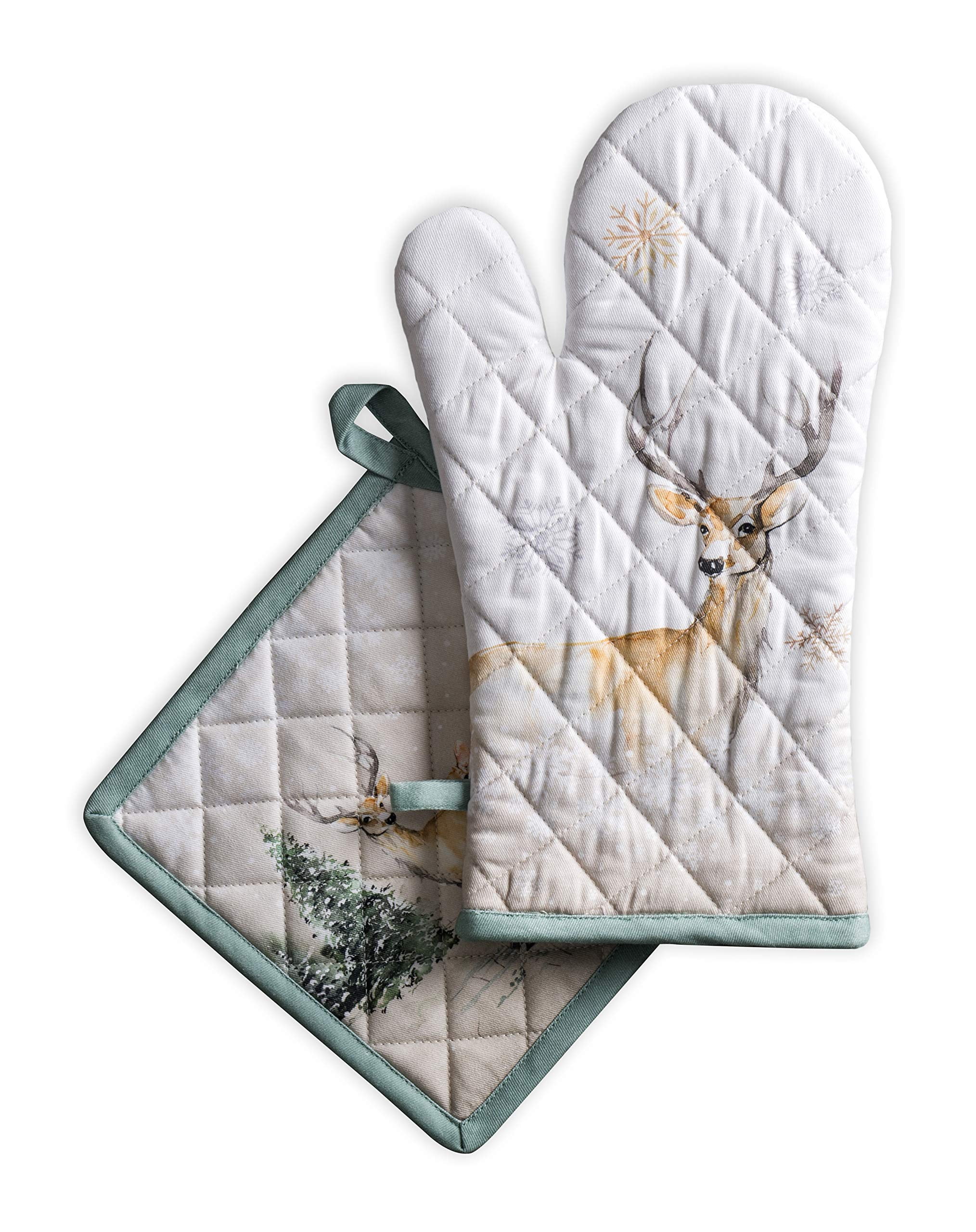 Maison d' Hermine Deer in The Woods 100% Cotton Set of Oven Mitt (7.5 ...