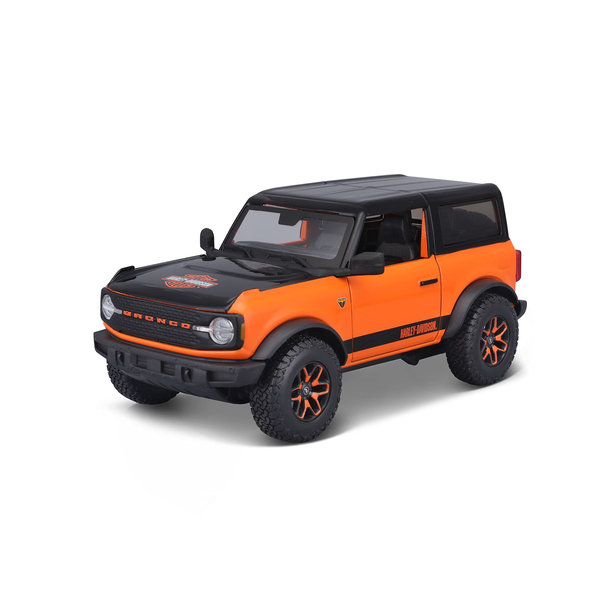 Maisto 2021 Ford Bronco Badlands Orange and KMC2Black Harley Davidson H ...