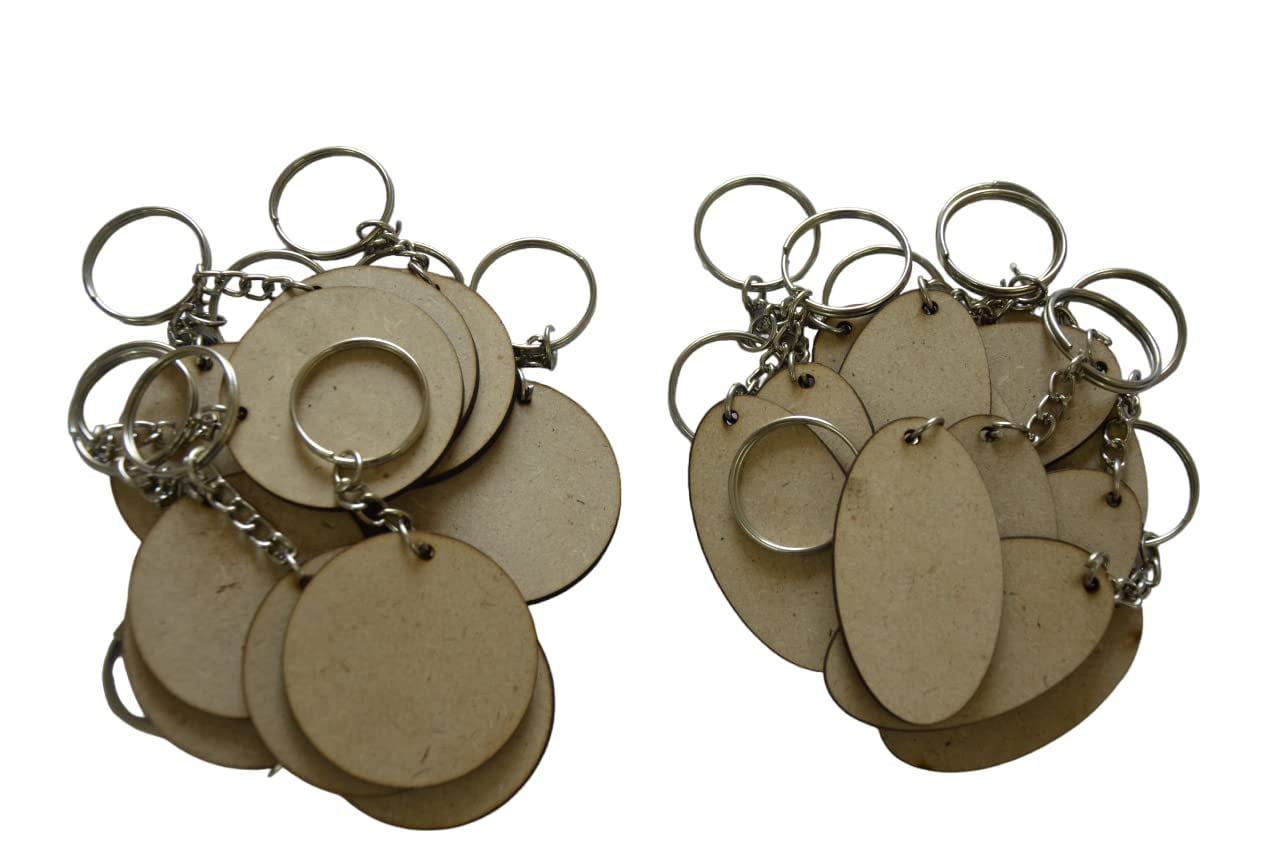 Maitri Pack of 20 10Round 10Oval 2 Shapes Key Chains with Ring 50 x 50 ...