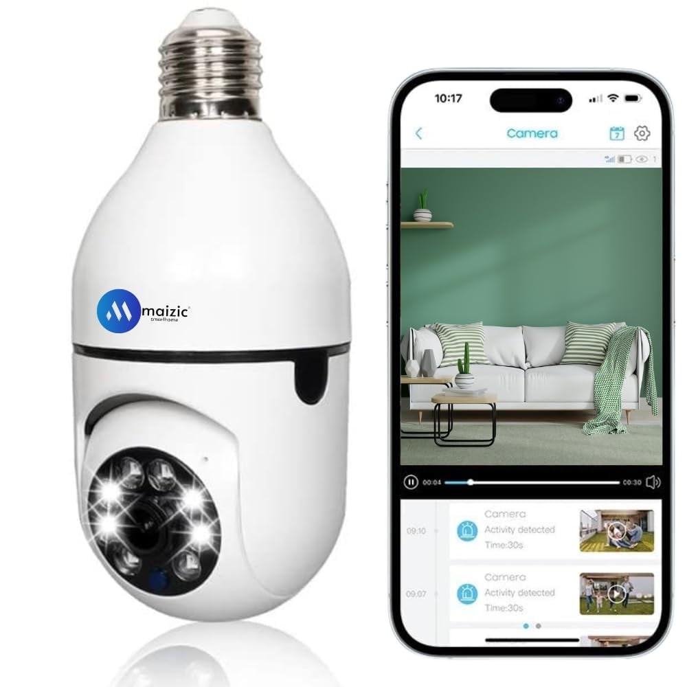Maizic Smarthome 3 MP WiFi HD Robo Bulb CCTV Camera Motion Detection Alert Two Way Easy ...
