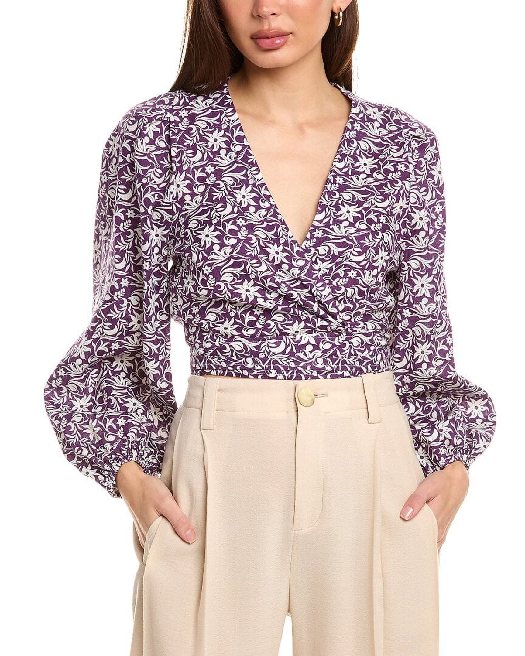 Maje womens Linen-Blend Top, T2, Purple - Walmart.com