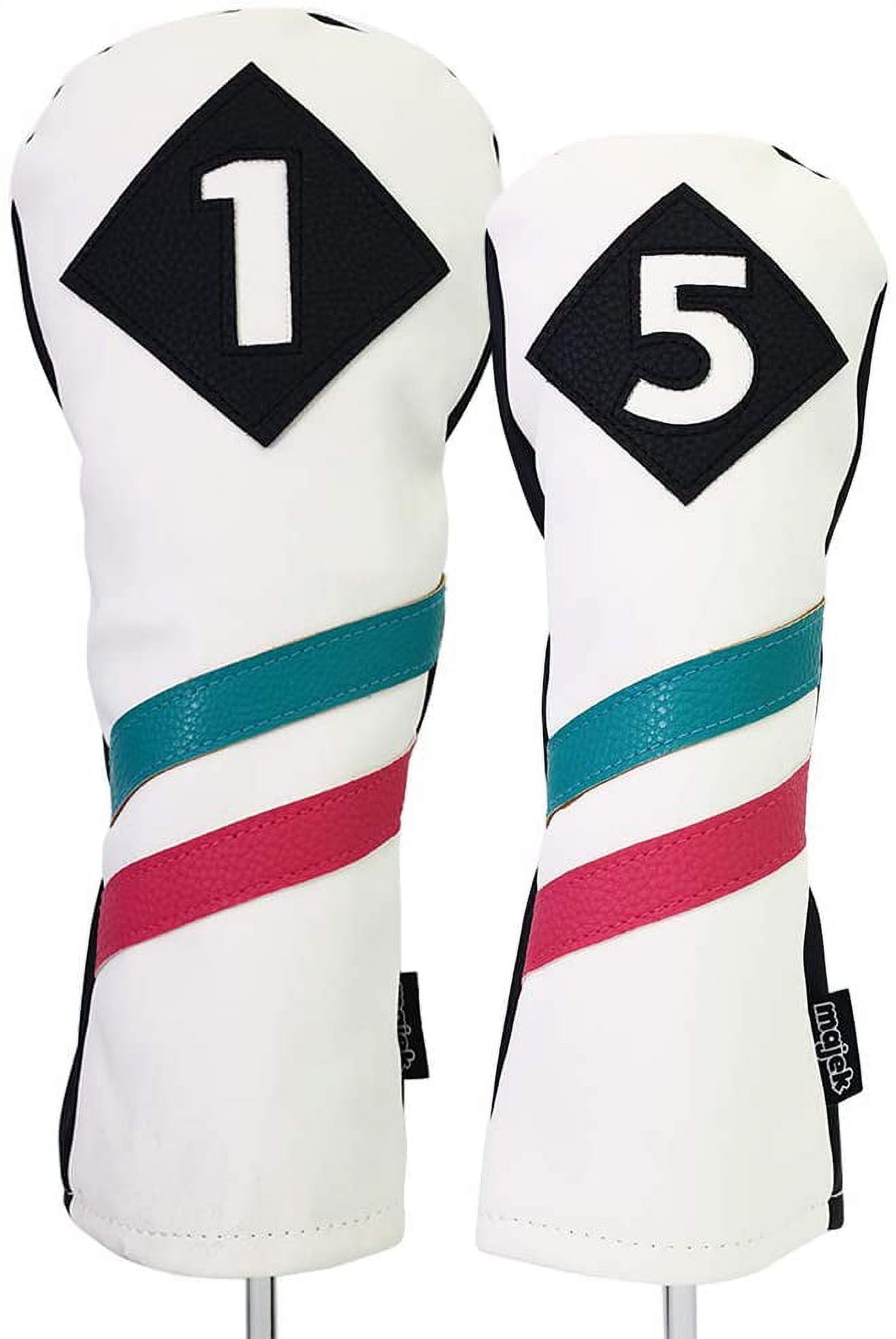 Majek Golf Vintage Headcovers White Seafoam Teal Pink Stripe Premium ...