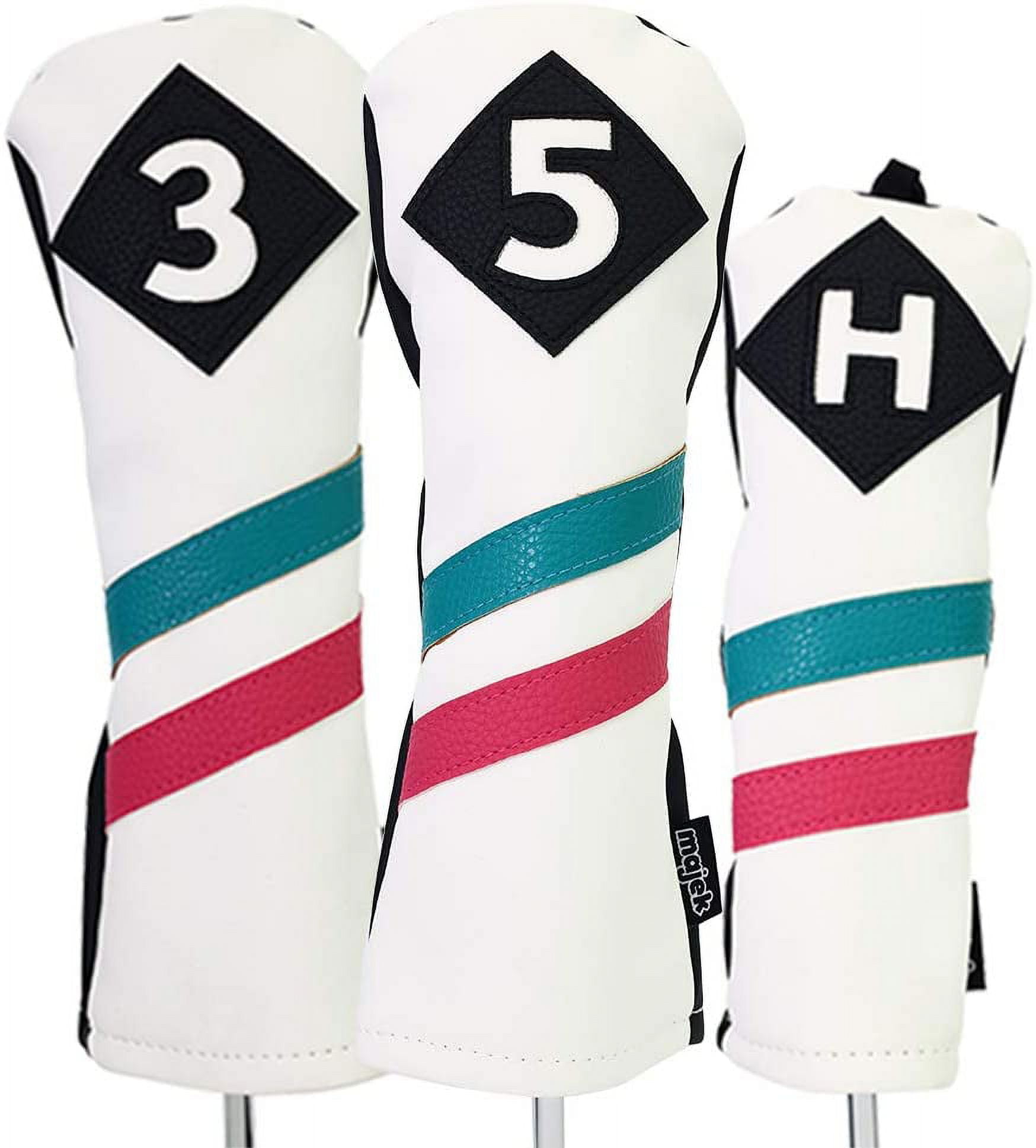 Majek Golf Vintage Headcovers White Seafoam Teal Pink Stripe Premium ...