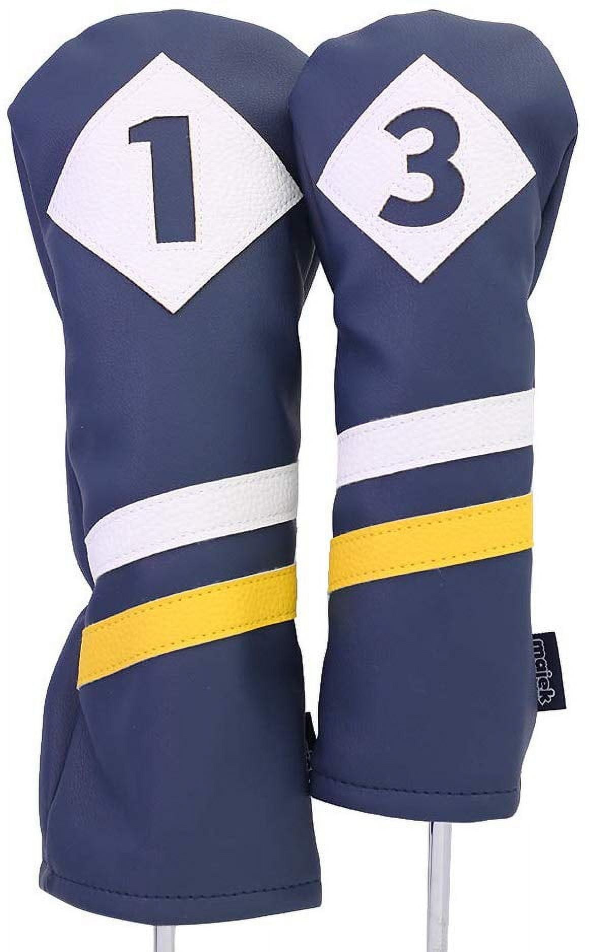 Majek Retro Golf Headcovers Blue White and Yellow Vintage Leather Style ...