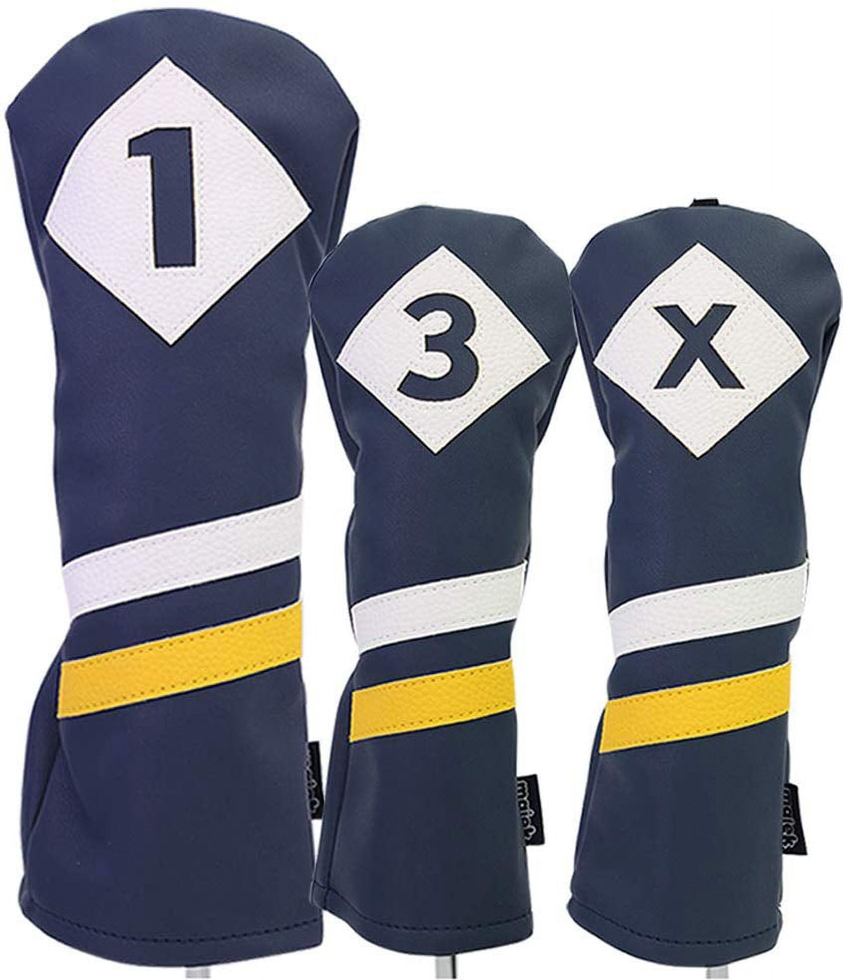 Majek Retro Golf Headcovers Blue White and Yellow Vintage Leather Style ...