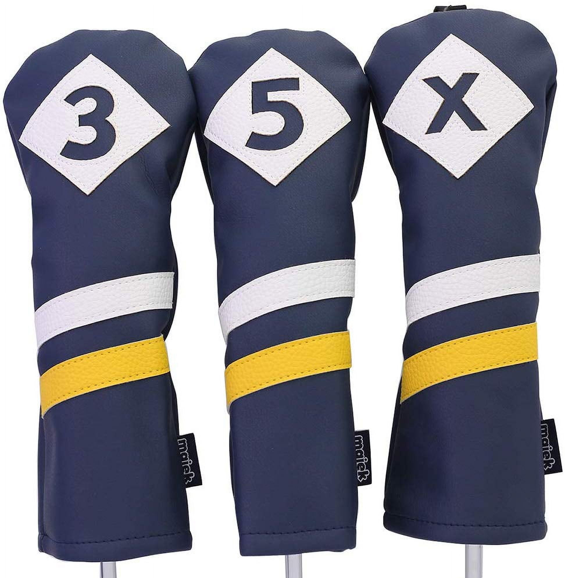 Majek Retro Golf Headcovers Blue White and Yellow Vintage Leather Style ...