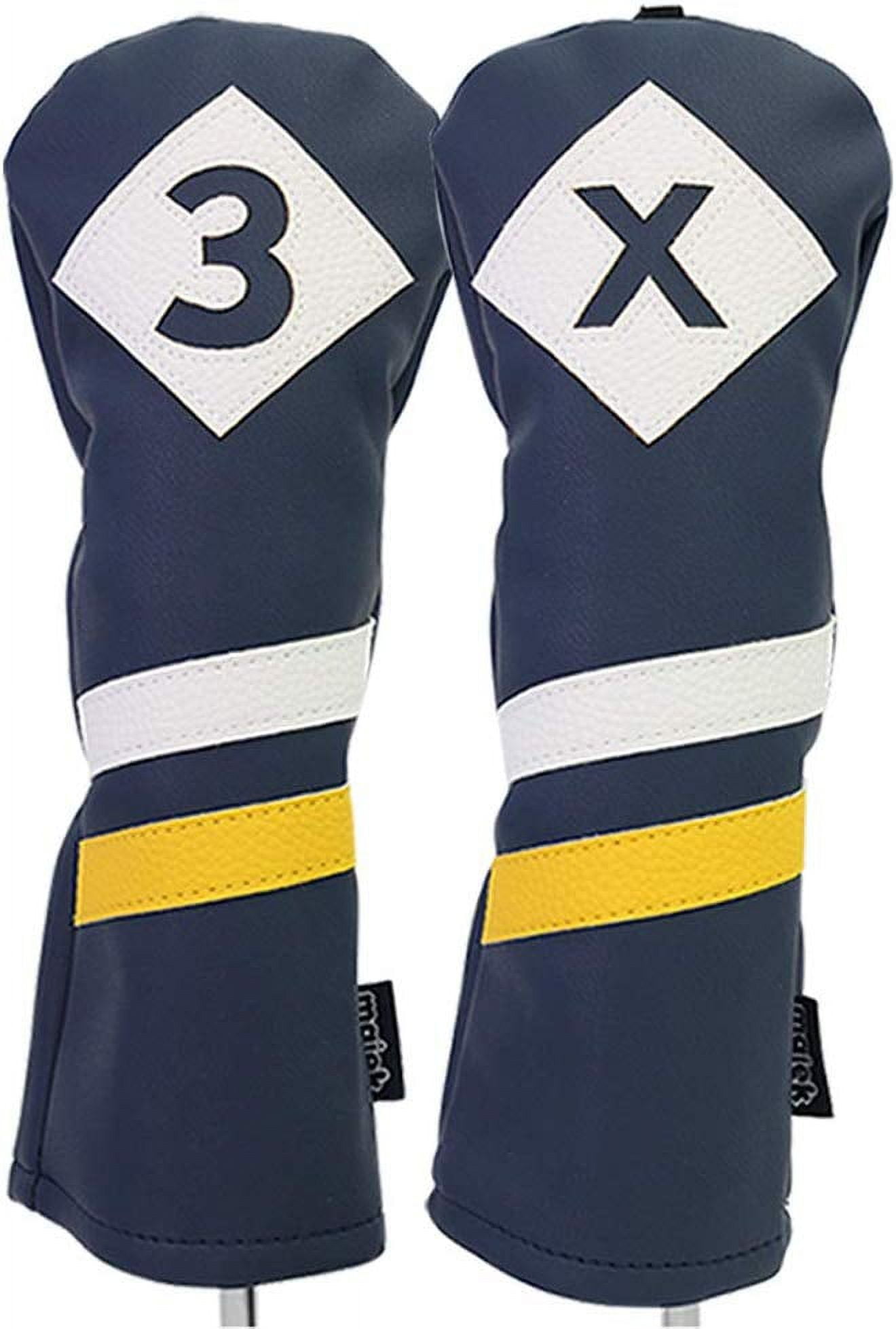 Majek Retro Golf Headcovers Blue White and Yellow Vintage Leather Style ...