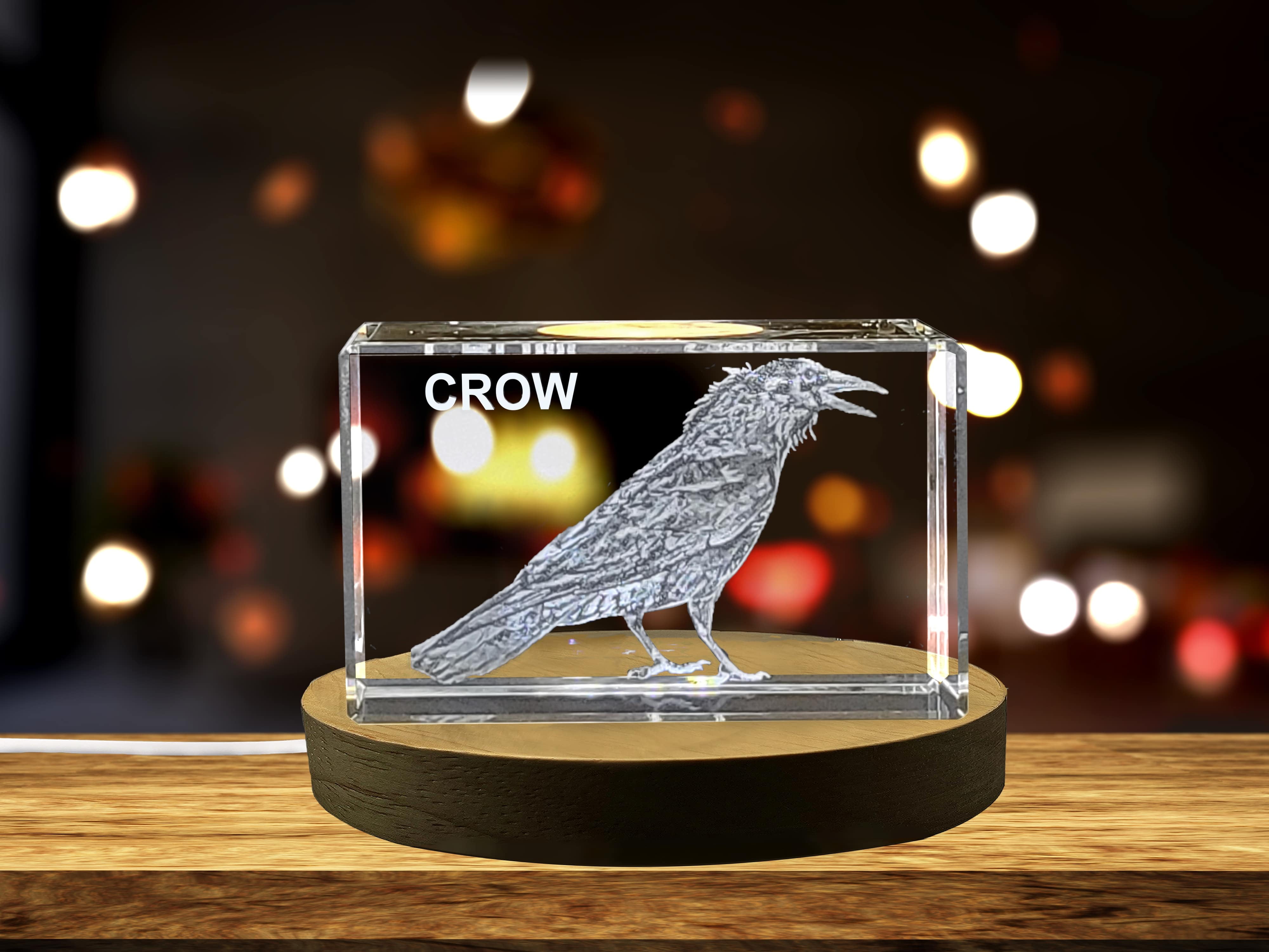 Majestic 3D Engraved Crystal of a Regal Crow - Perfect for Bird Lovers ...