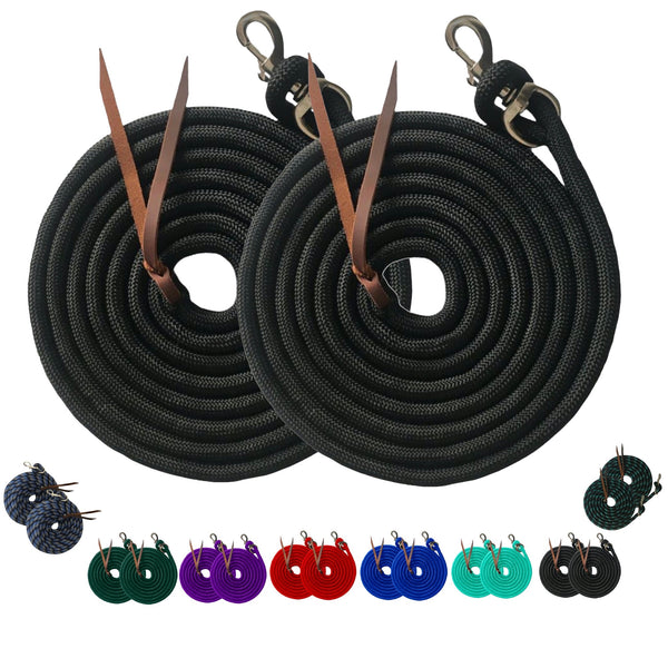 Majestic Ally 14' Pack of 2 Poly Training Lead Rope with Leather Popper ...