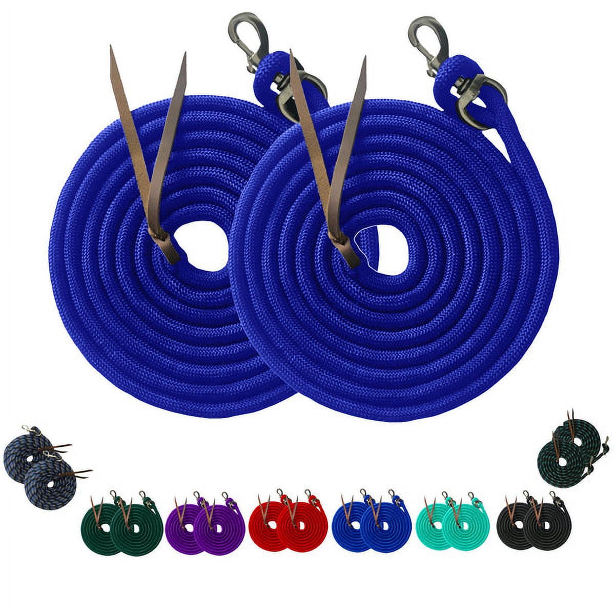 Majestic Ally 14' Pack of 2 Poly Training Lead Rope with Leather Popper ...