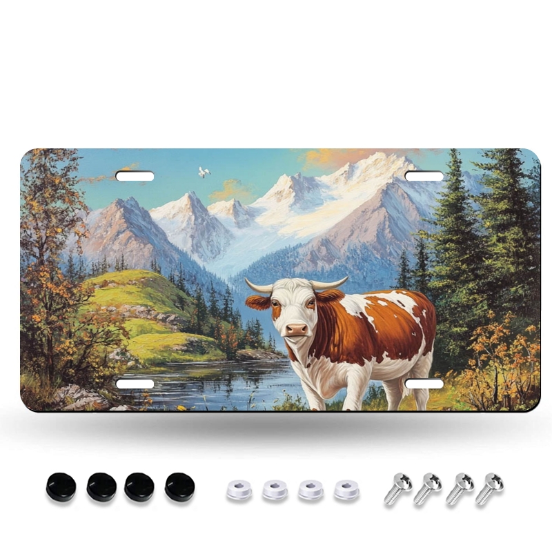 Majestic Alpine Cow By The Water License Plate Frame, Decorative ...