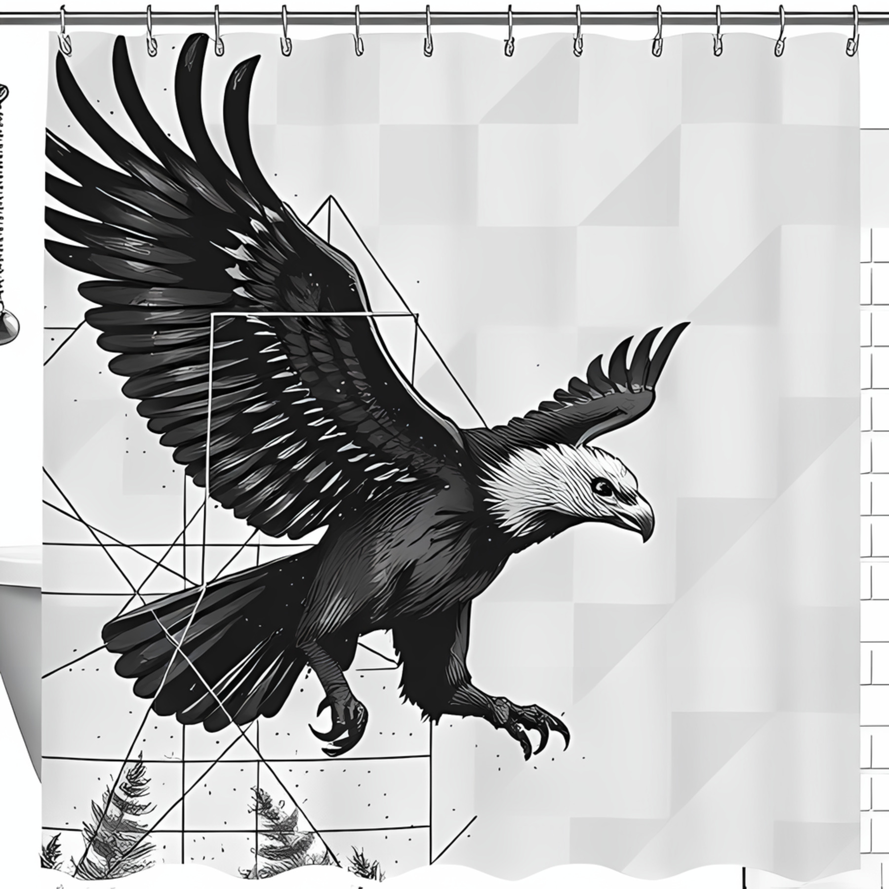 Majestic Bald Eagle Shower Curtain - Modern Geometric Design with ...