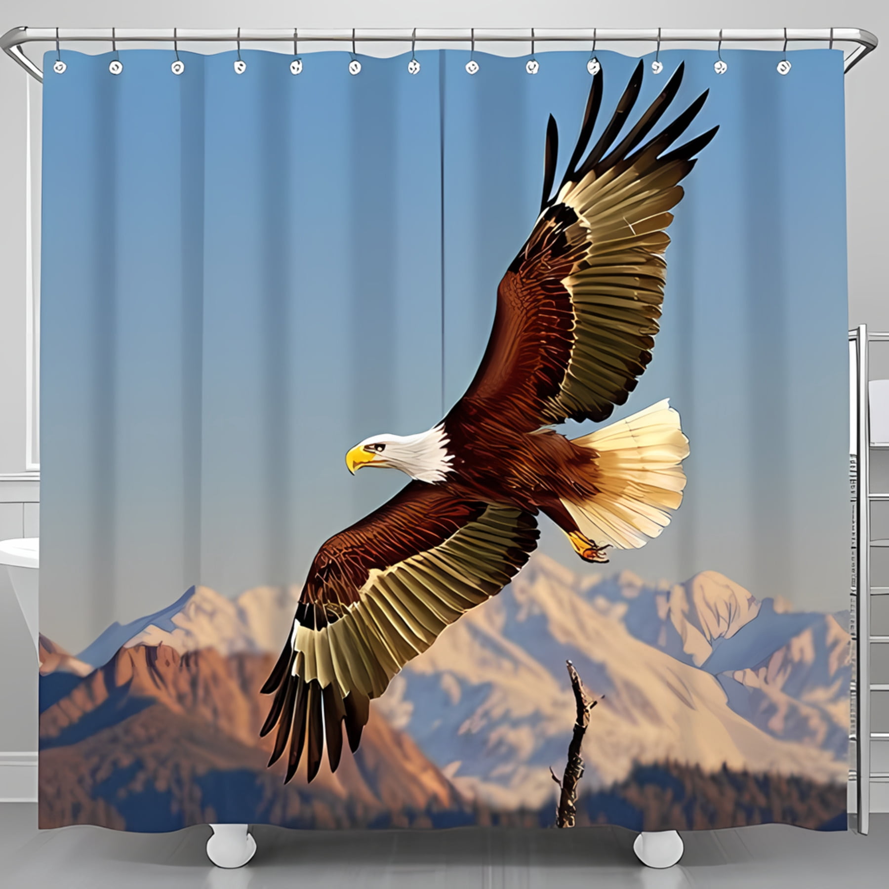 Majestic Bald Eagle Shower Curtain - Stunning Mountain Sunrise/Sunset ...