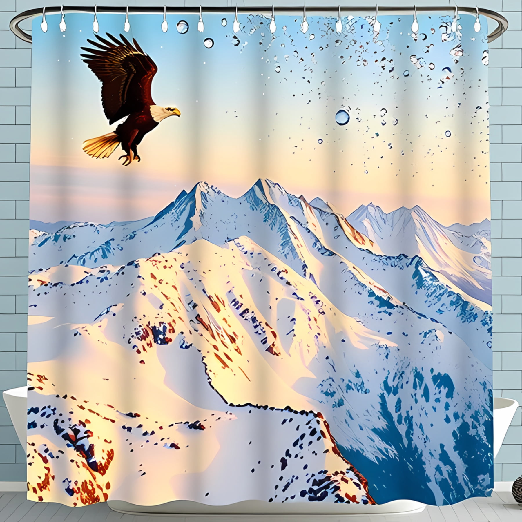 Majestic Bald Eagle Shower Curtain - Stunning Snow-Capped Mountains ...