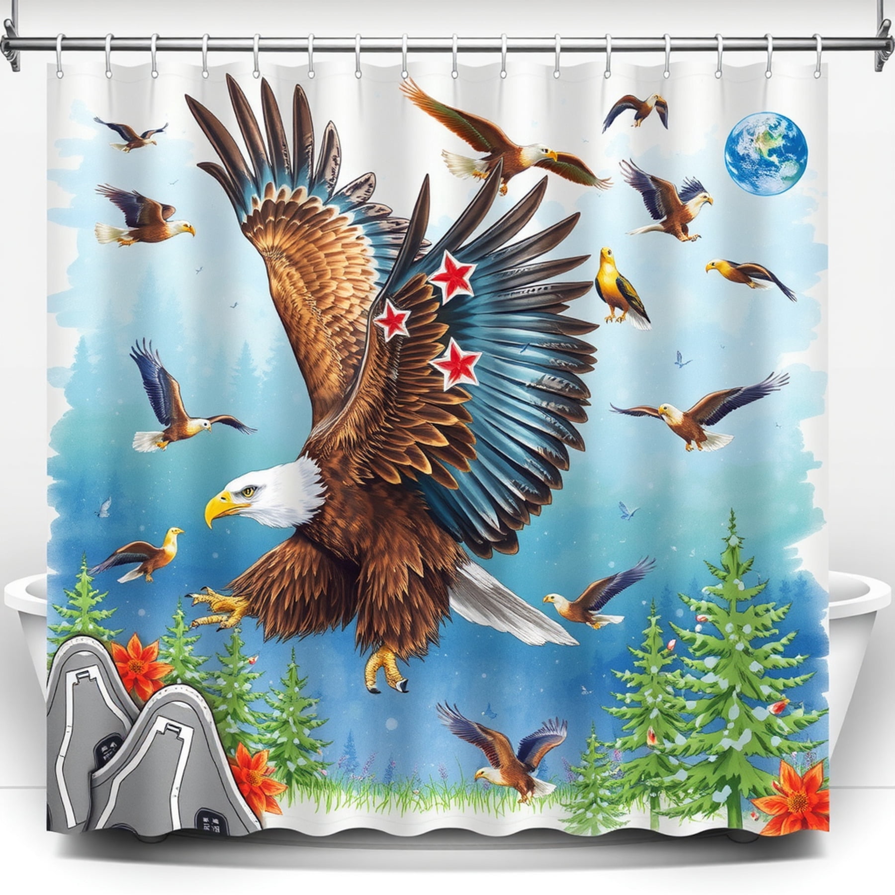 Majestic Bald Eagle Shower Curtain - Vibrant Nature Design for Your ...