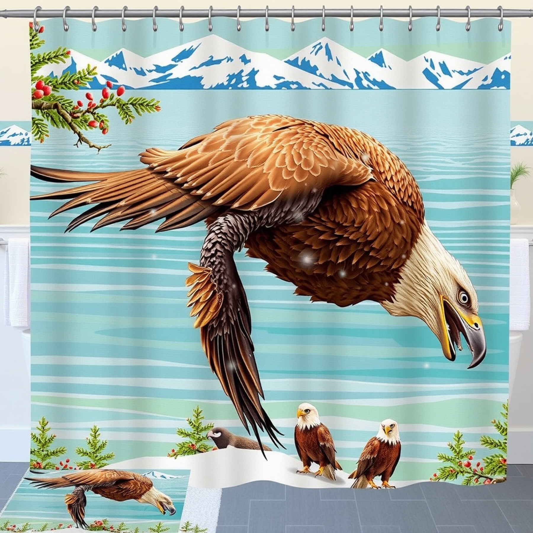 Majestic Bald Eagle Shower Curtain - Vibrant Nature Scene with ...