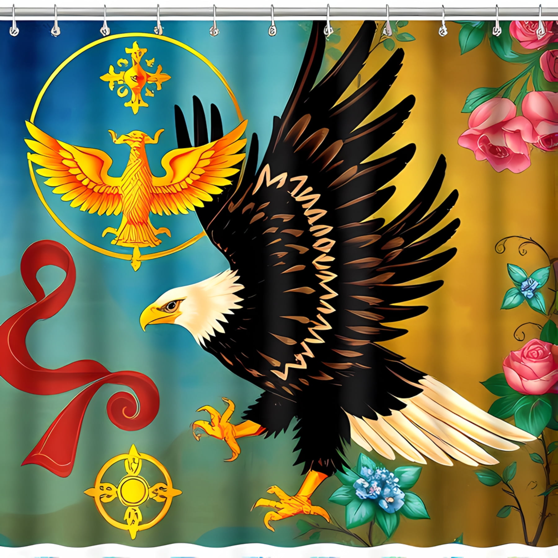 Majestic Bald Eagle Shower Curtain with Intricate Phoenix Design and ...