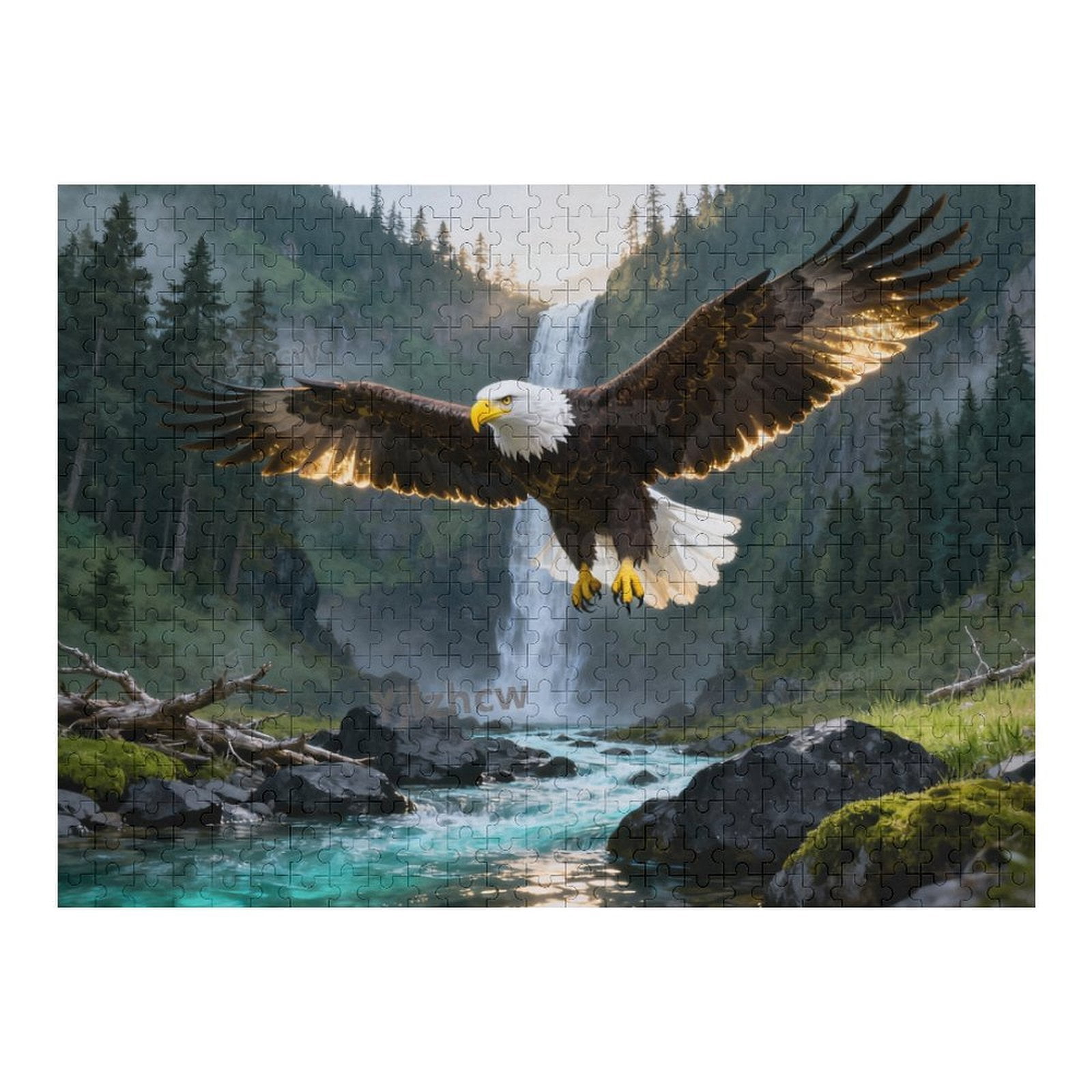 Majestic Bald Eagle Waterfall Scenic Wooden Jigsaw Puzzle 500 Pieces ...