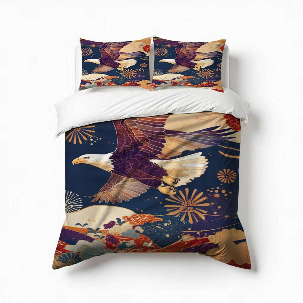 Majestic Bald Eagle With American Flag Bedding Set 3 Pcs Soft ...