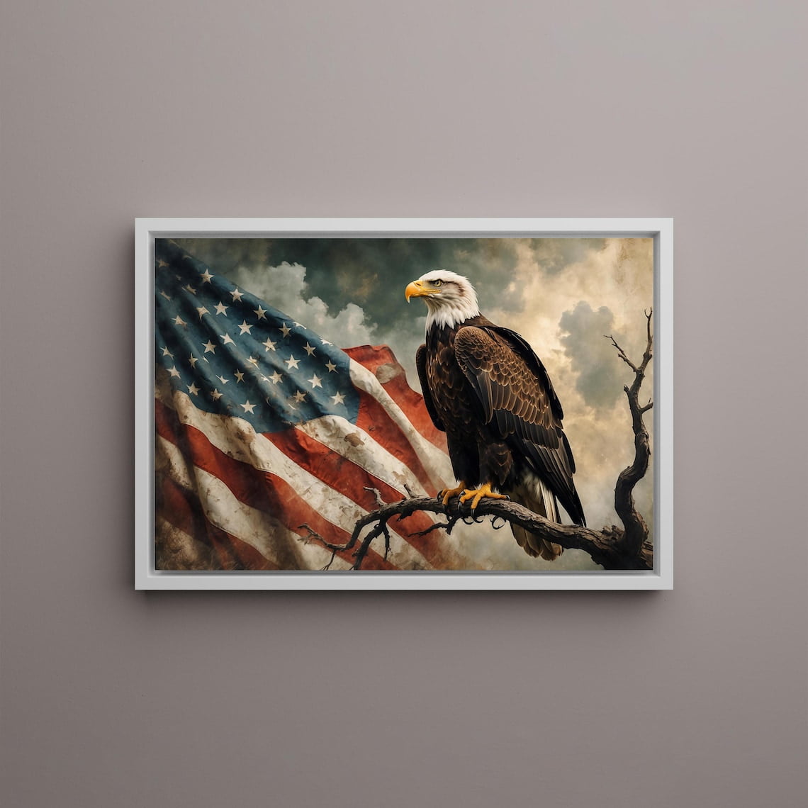 Majestic Bald Eagle With American Flag Patriotic Canvas Wall Art ...