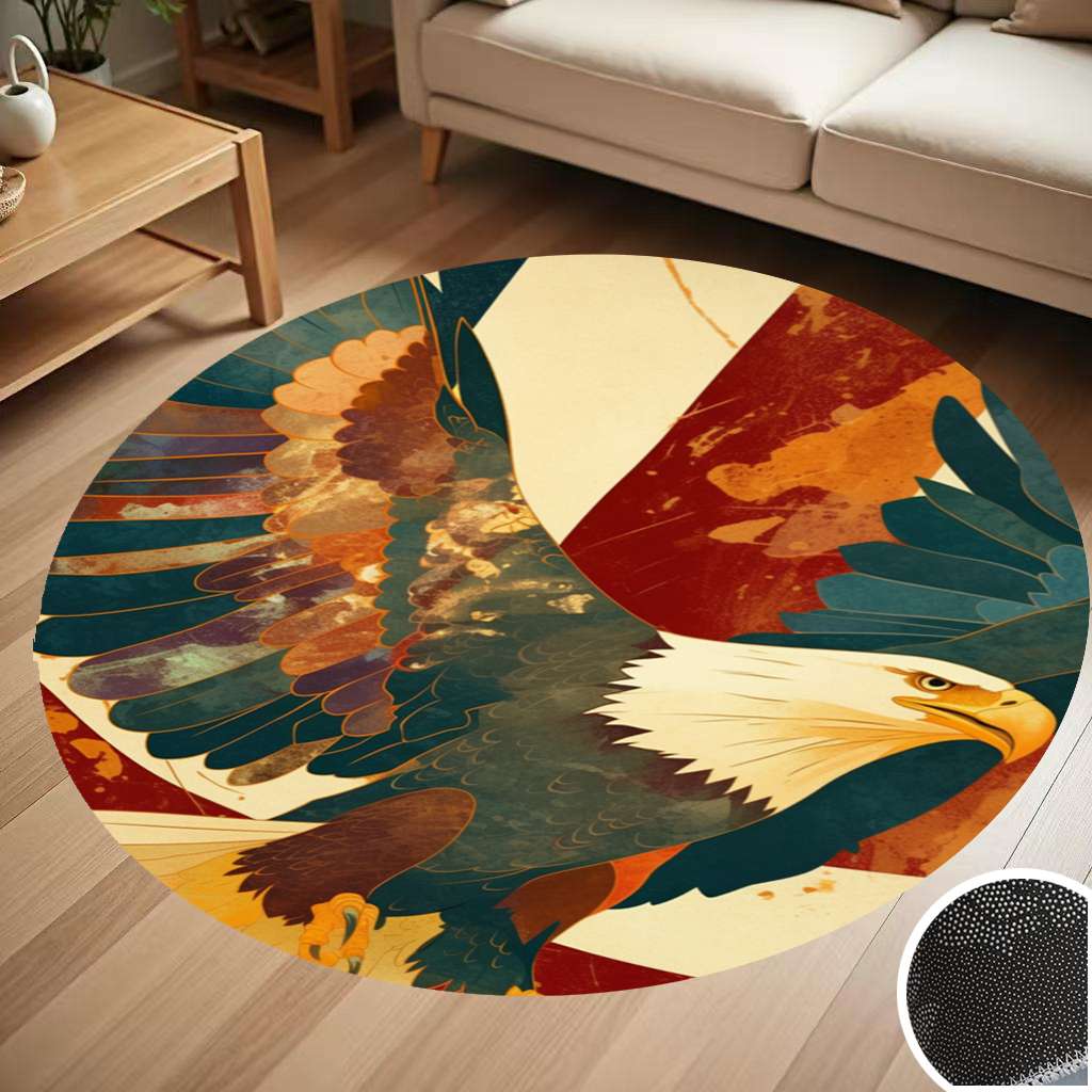 Majestic Bald Eagle With American Flag Round Carpet Living Room Bedroom ...