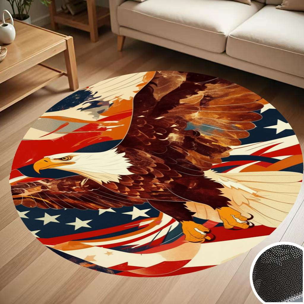 Majestic Bald Eagle With American Flag Round Carpet Living Room Bedroom ...