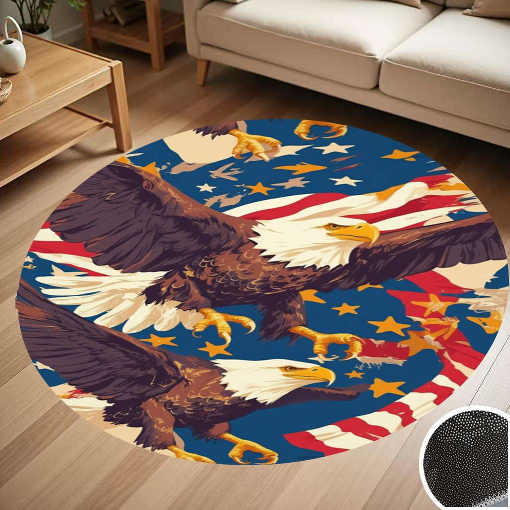 Majestic Bald Eagle With American Flag Round Carpet Living Room Bedroom ...