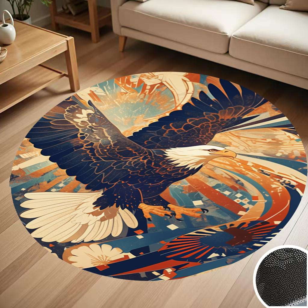 Majestic Bald Eagle With American Flag Round Carpet Living Room Bedroom ...