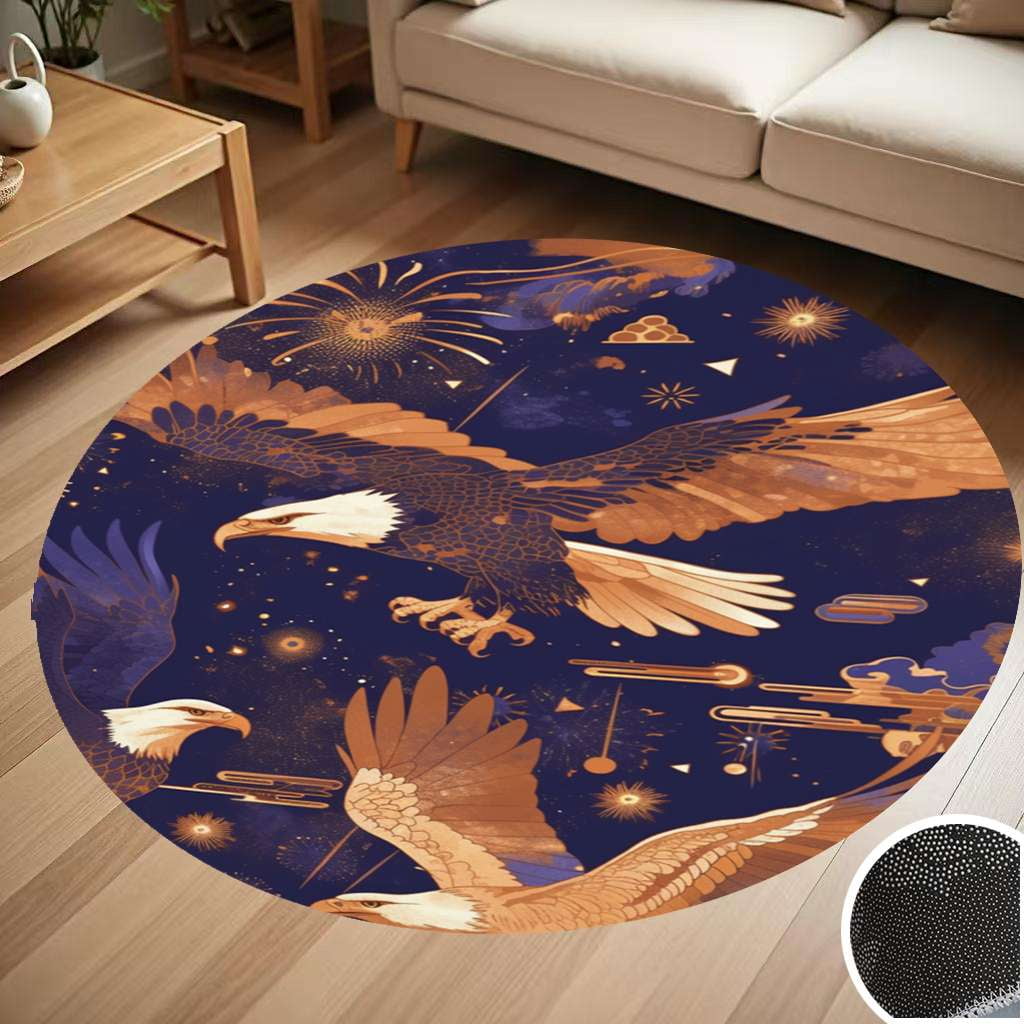 Majestic Bald Eagle With American Flag Round Carpet Living Room Bedroom ...