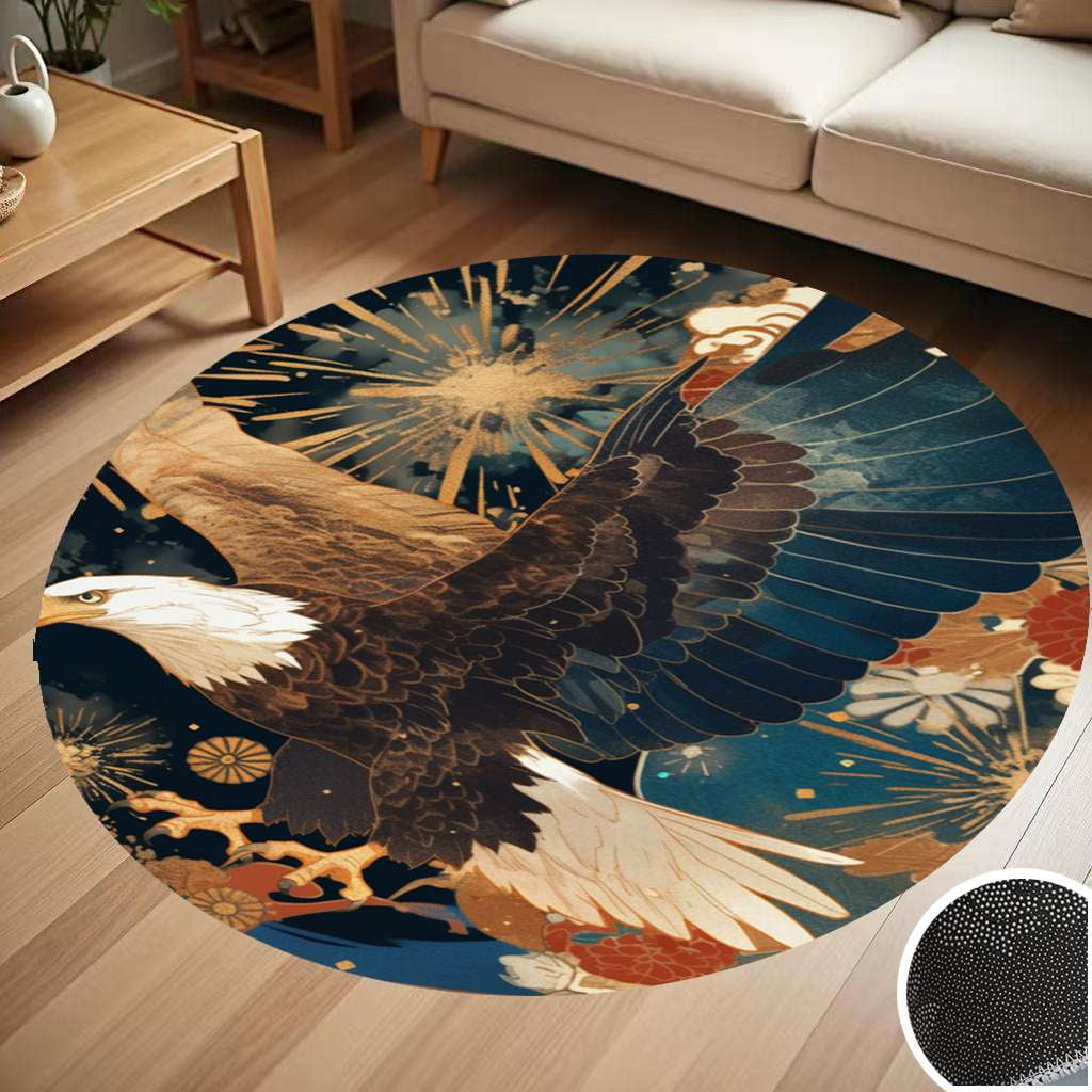 Majestic Bald Eagle With American Flag Round Carpet Living Room Bedroom ...