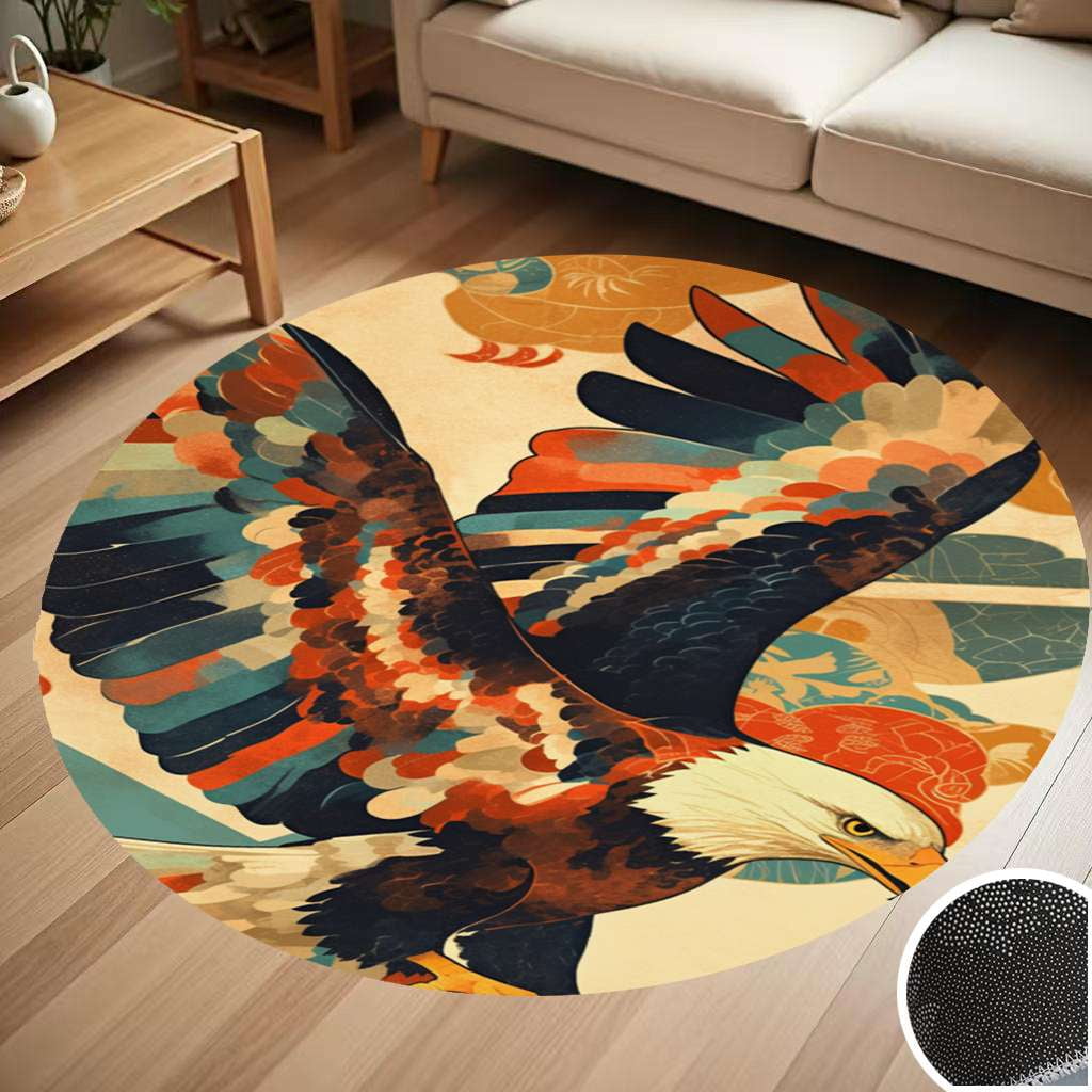 Majestic Bald Eagle With American Flag Round Carpet Living Room Bedroom ...